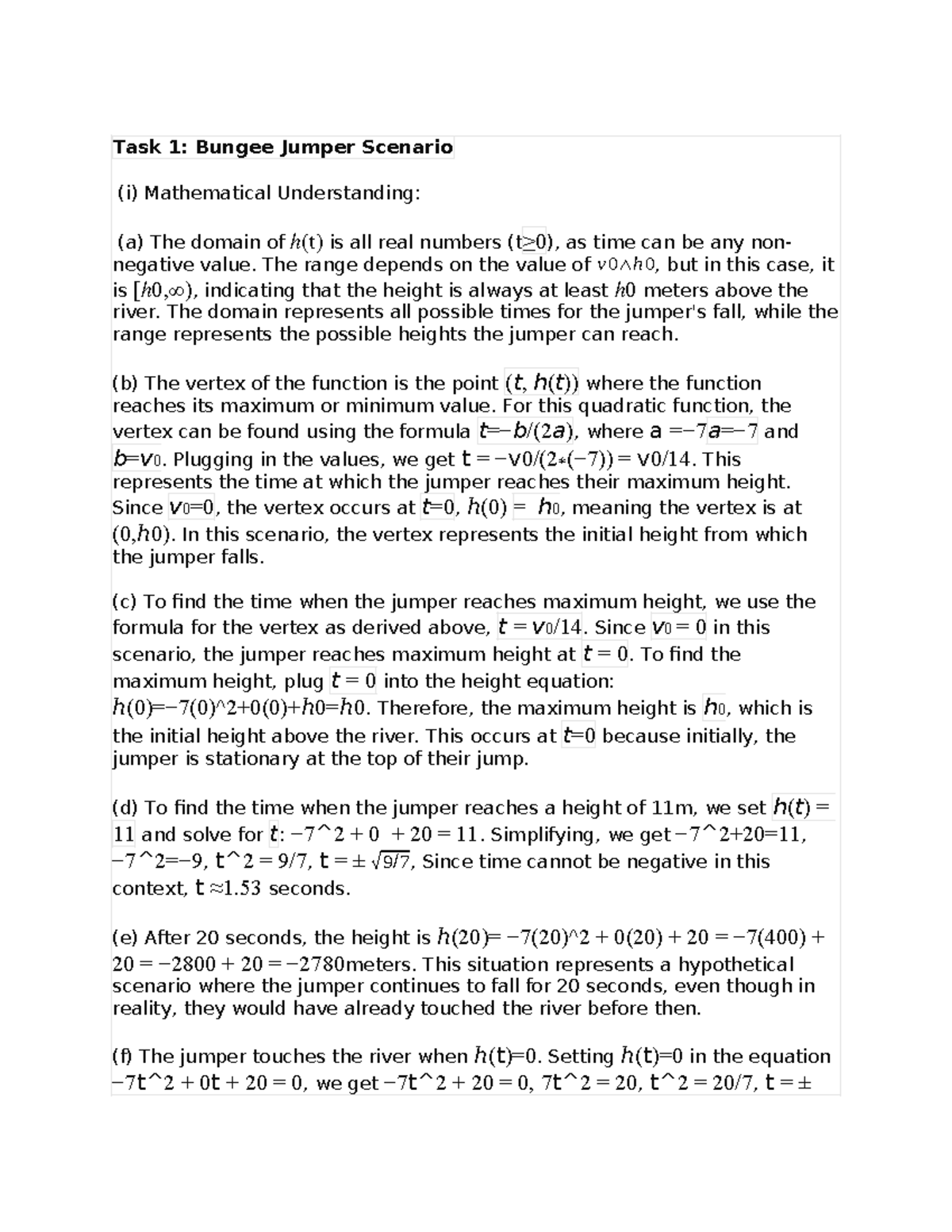 Math unit3 - clearly done work for submissions - Task 1: Bungee Jumper ...