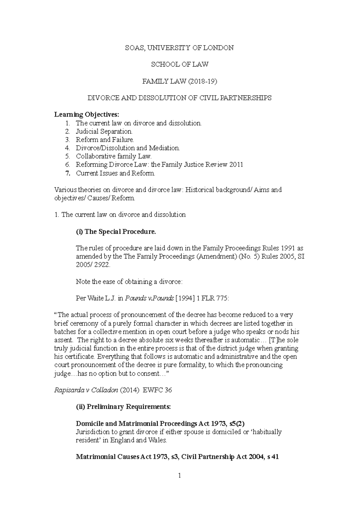 Lecture 5 (Handout) - SOAS, UNIVERSITY OF LONDON SCHOOL OF LAW FAMILY ...