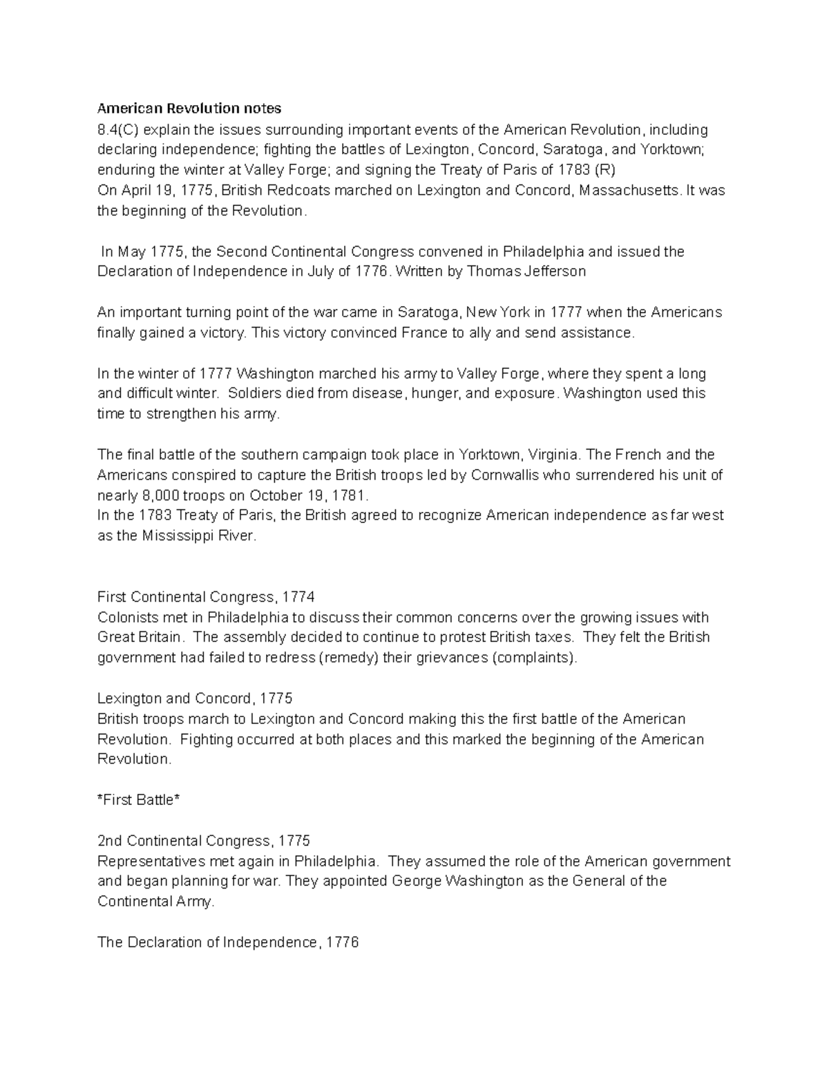 American Revolution notes - It was the beginning of the Revolution. In ...