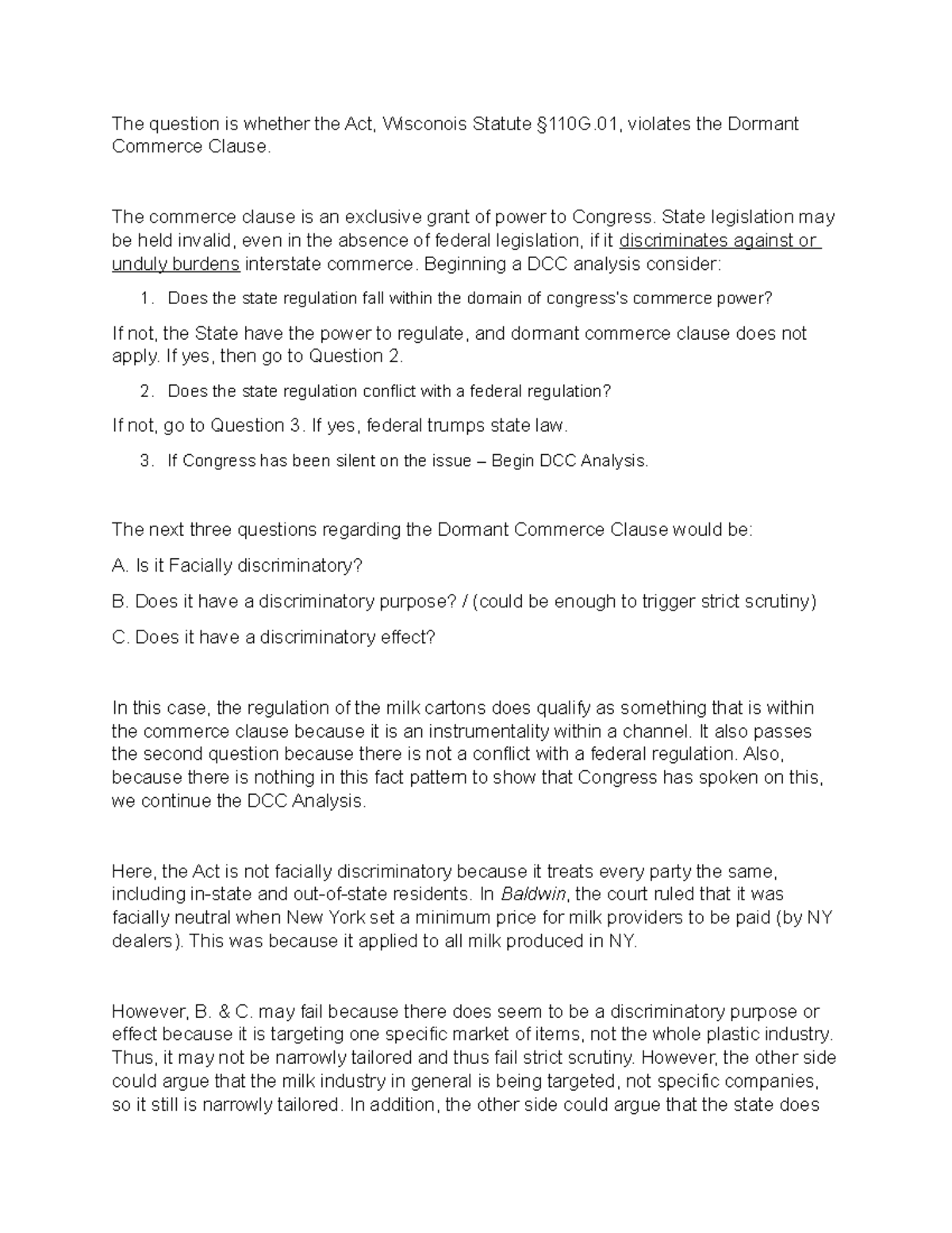 Con Law Writing 4 - Helpful - The question is whether the Act ...