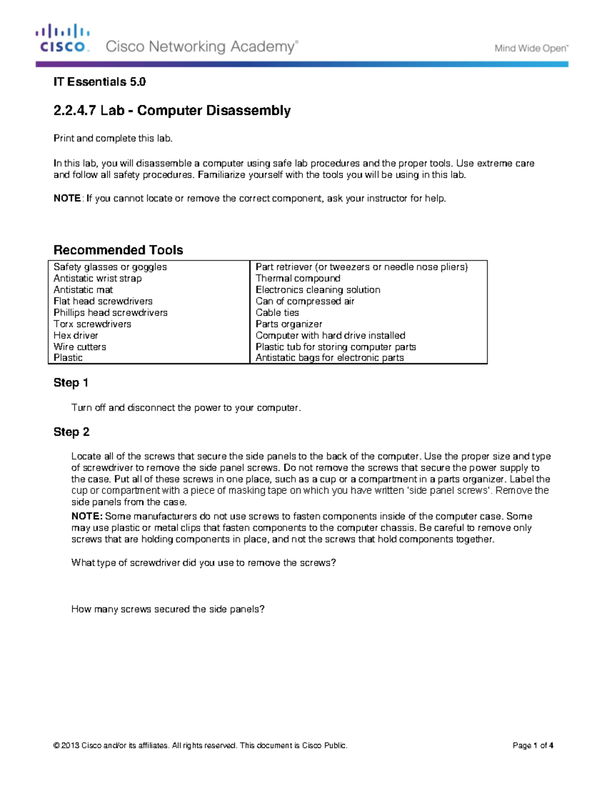 2.2.4.7 Lab - Computer Disassembly - IT Essentials 5. 2.2.4 Lab ...