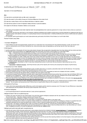 Individual Differences at work lecture notes - 4/21/2018 Individual ...