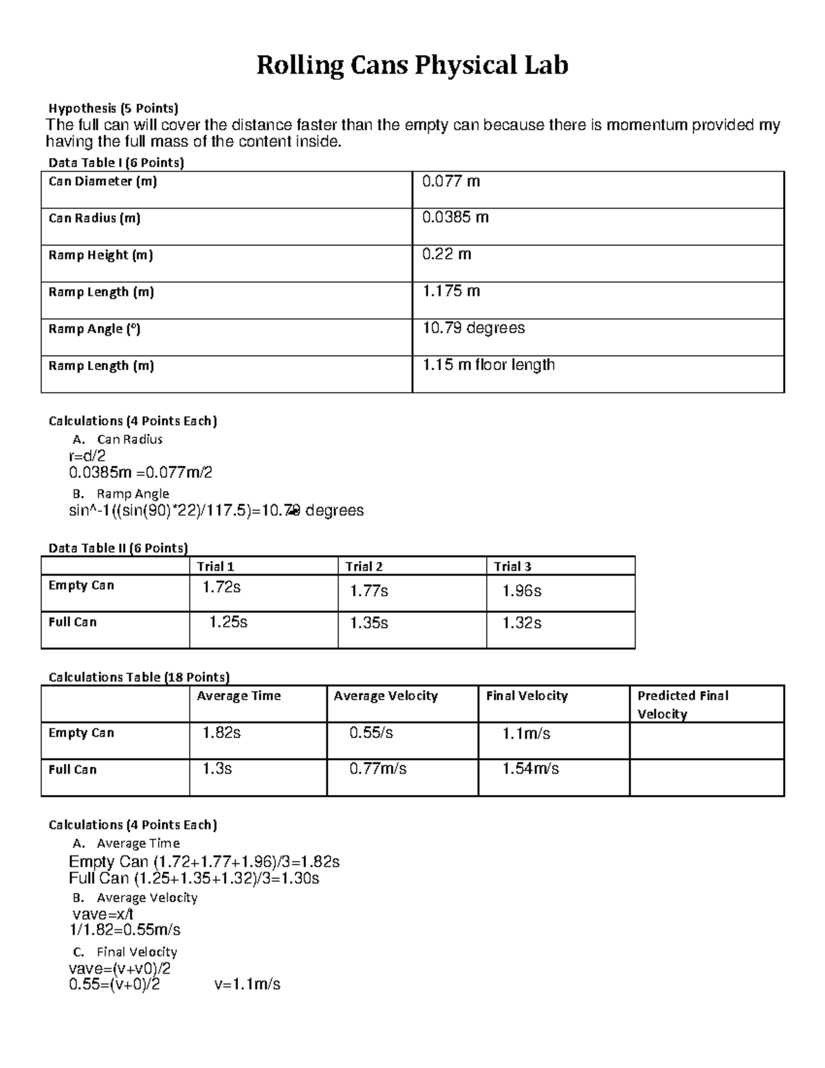 Rolling Can Physical Lab Form - Rolling Cans Physical Lab Hypothesis (5 ...