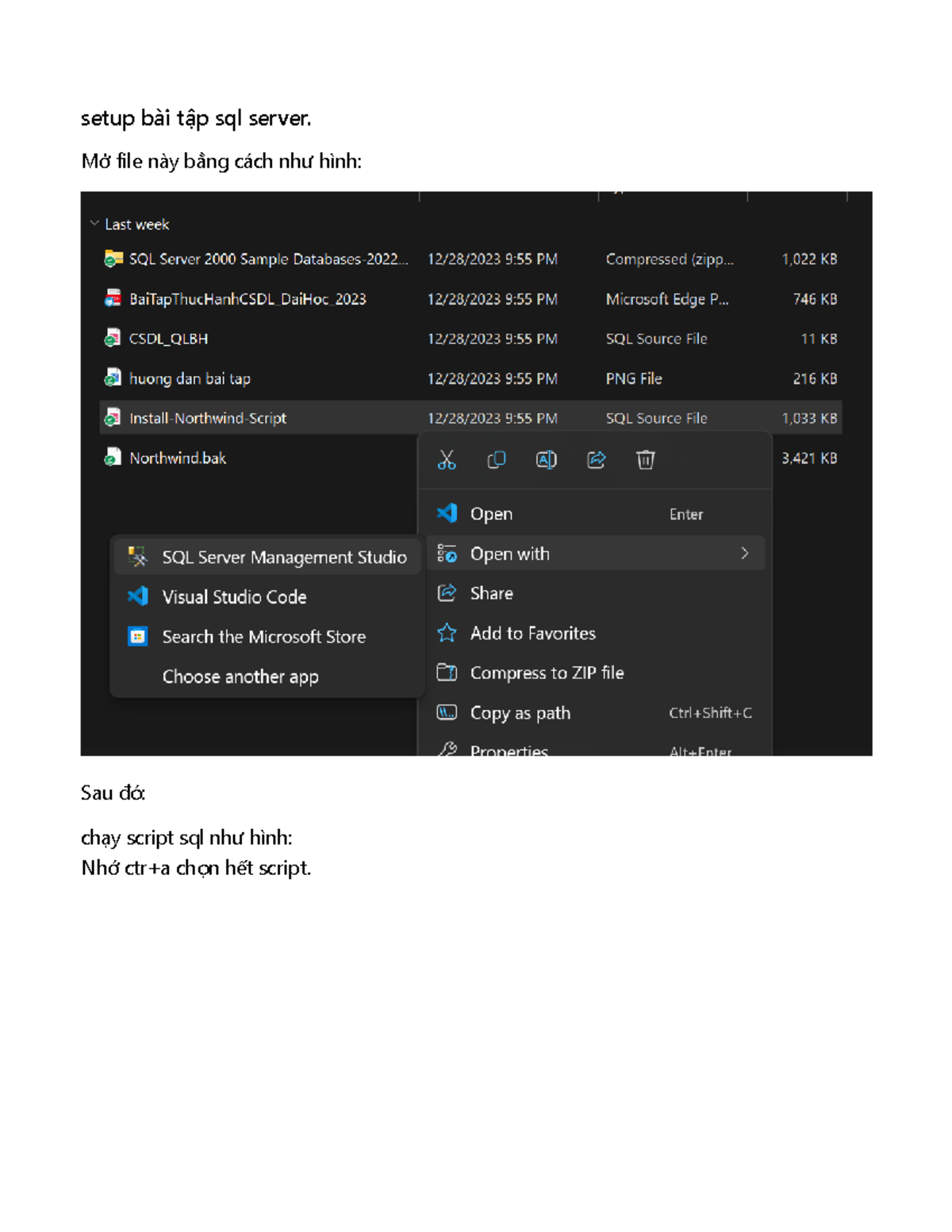 Setup bài tập sql server - Hệ quản trị cơ sở dữ liệu - Mở file này bằng ...