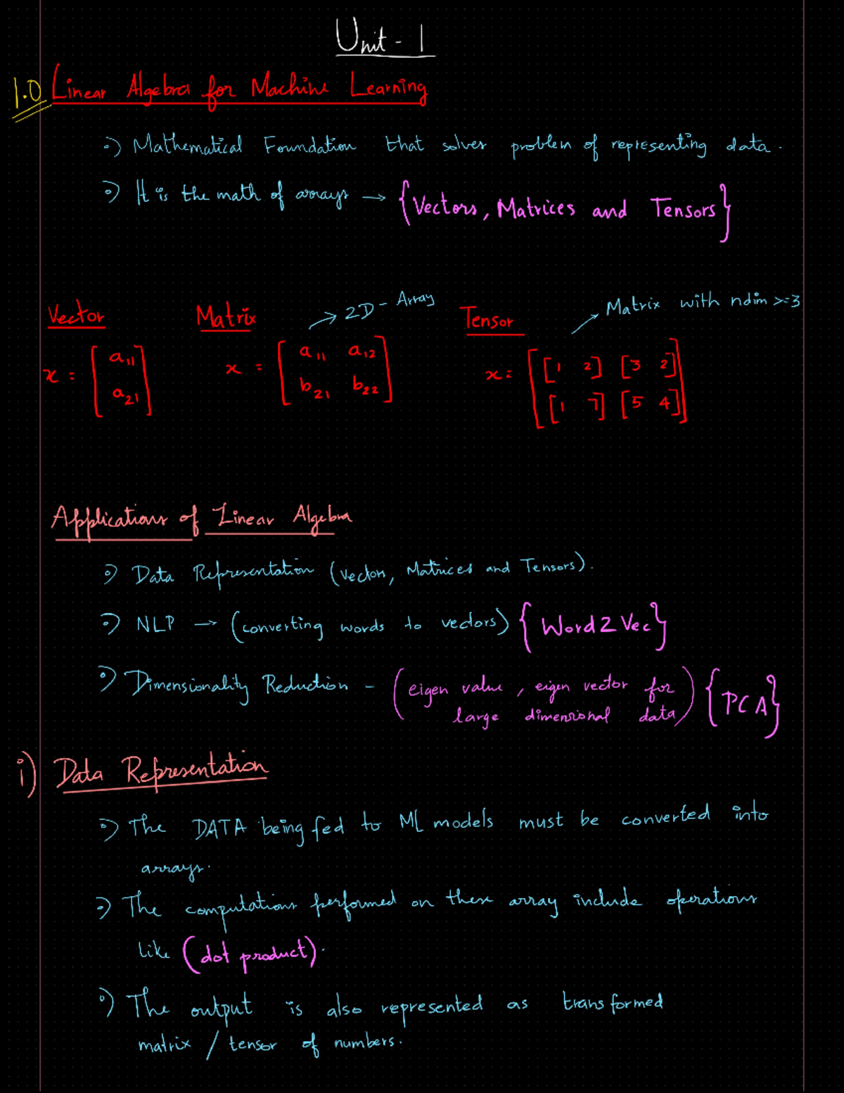 Machine Learning Unit-1 - Unit 1 Linear Algebra for Machine Learning ) Mathematical Foundation ...
