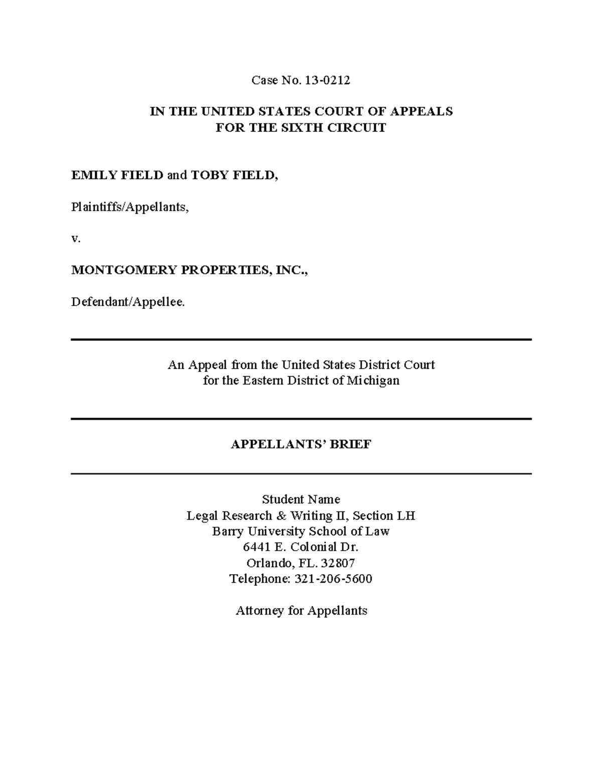 LRWS23 Sample Student-Written Appellant Brief Final - Case No. 13- 0212 ...
