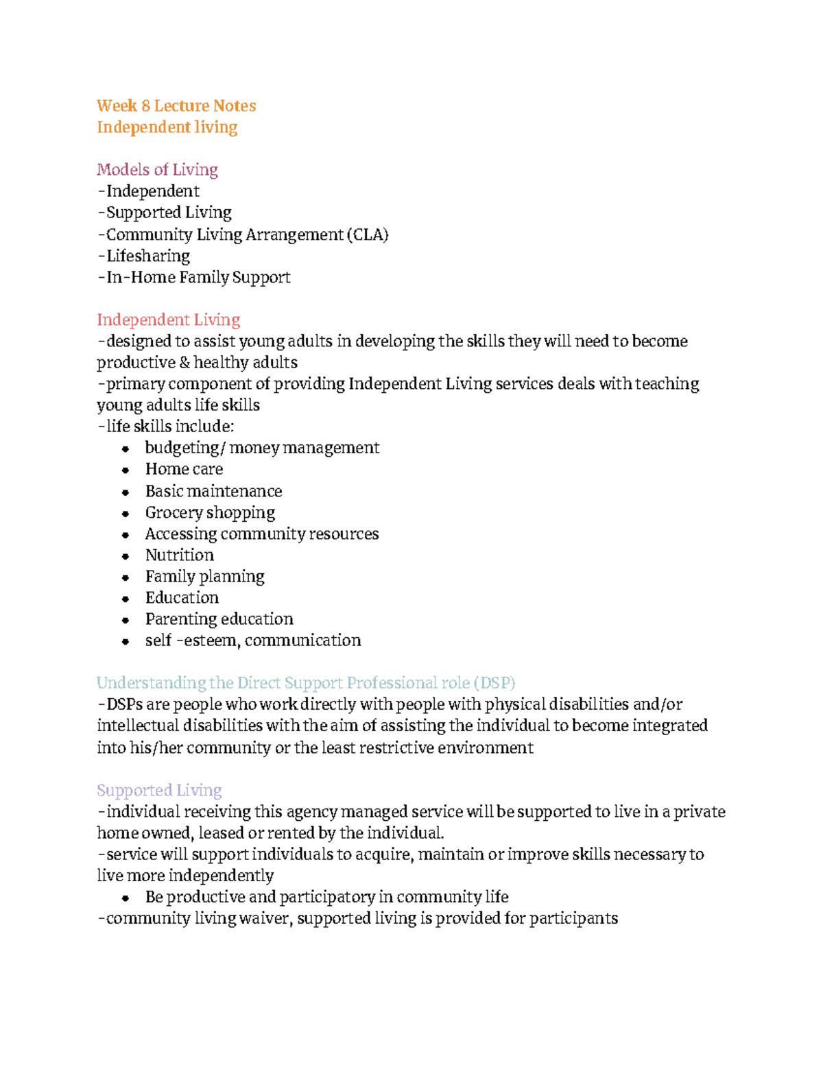 Independent living Week 8 - Week 8 Lecture Notes Independent living ...