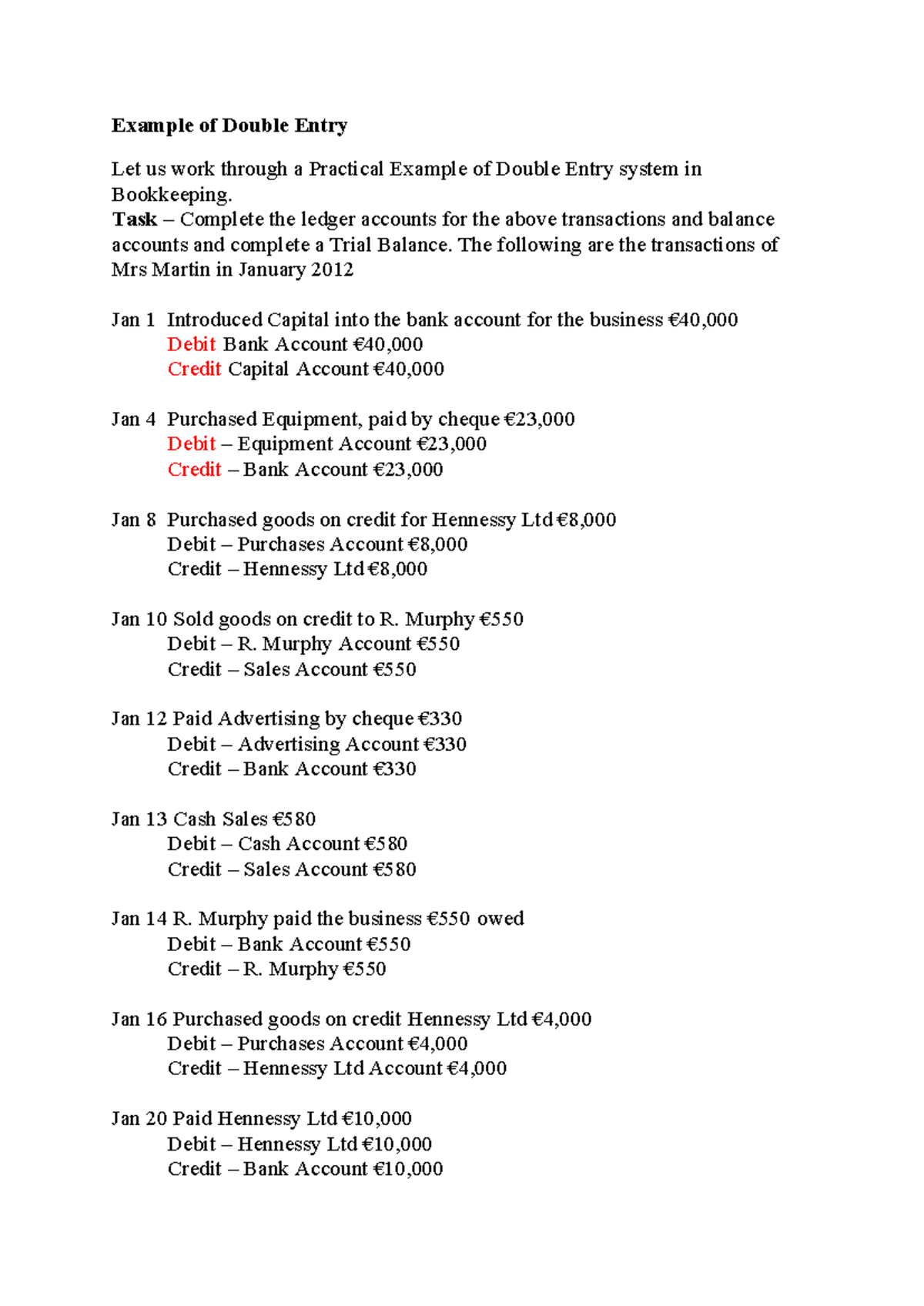 Worksheets PDST Accounting - Example of Double Entry Let us work ...