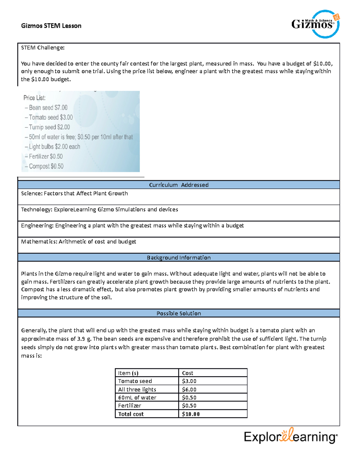 Scientific method - growing plants - Gizmos STEM Lesson STEM Challenge ...