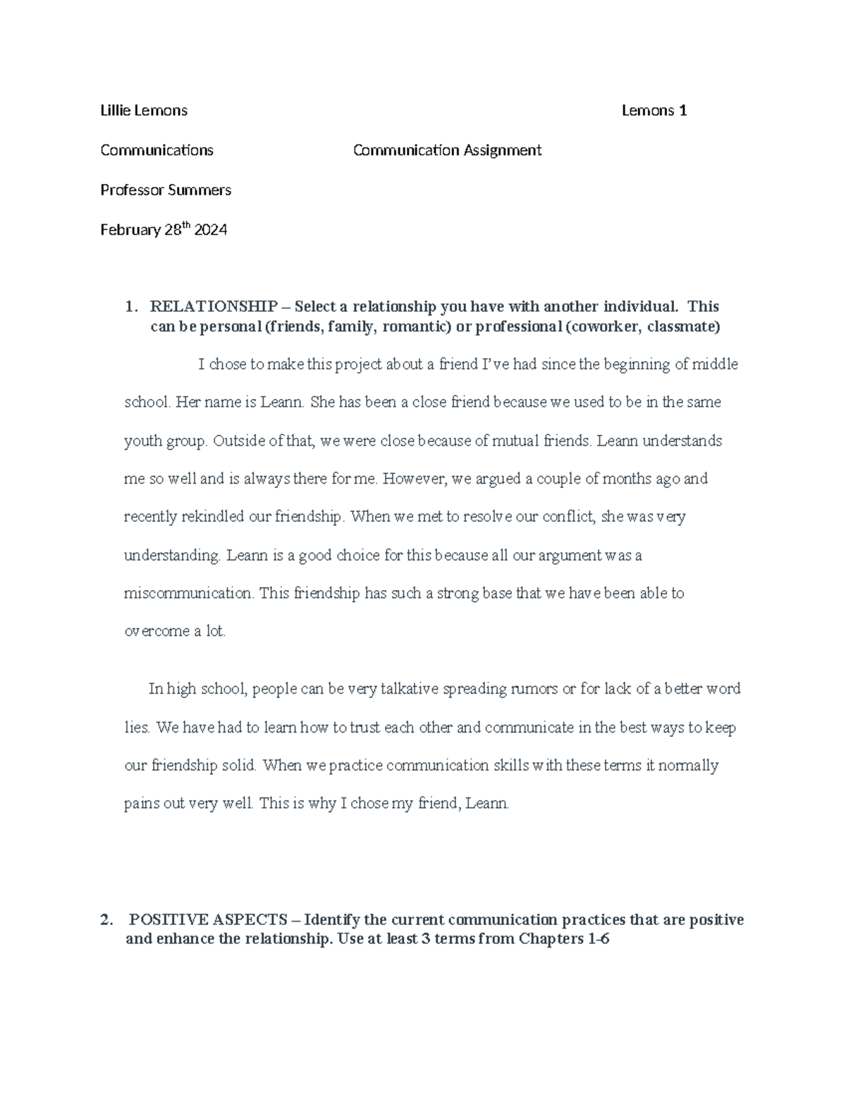 Communications assignment - Lillie Lemons Lemons 1 Communications ...