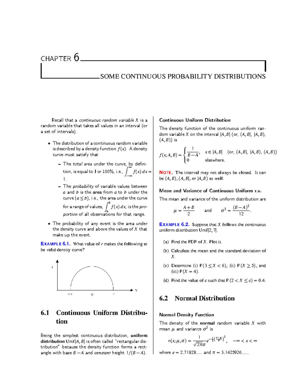 C06 continuous - chapter 6 - CHAPTER 6 SOME CONTINUOUS PROBABILITY ...