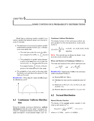 Chapter 6 solution - Chapter 6: Continuous Probability Distributions Chapter 5 dealt with - Studocu