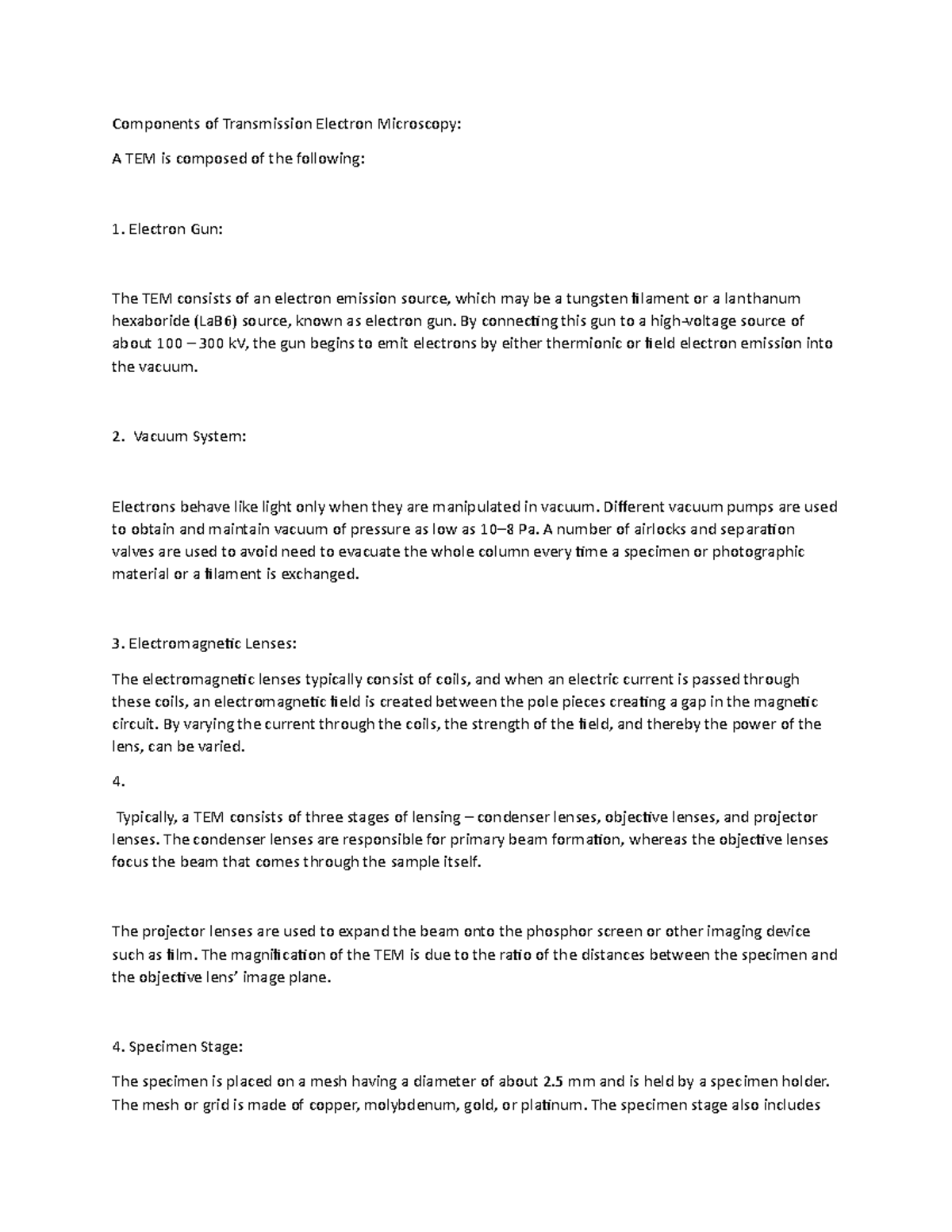 Tissues Notes and components of a TEM - Components of Transmission ...