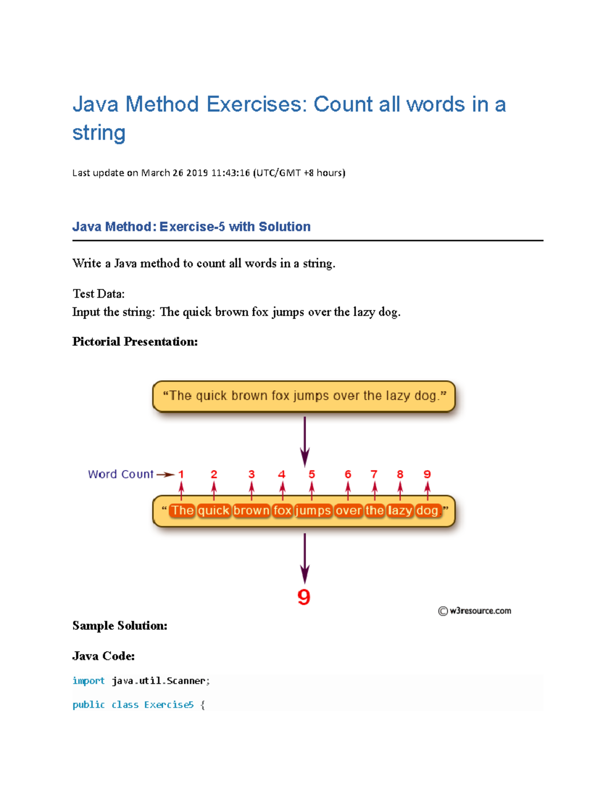 Java Programming 731 - Java Method Exercises: Count all words in a ...