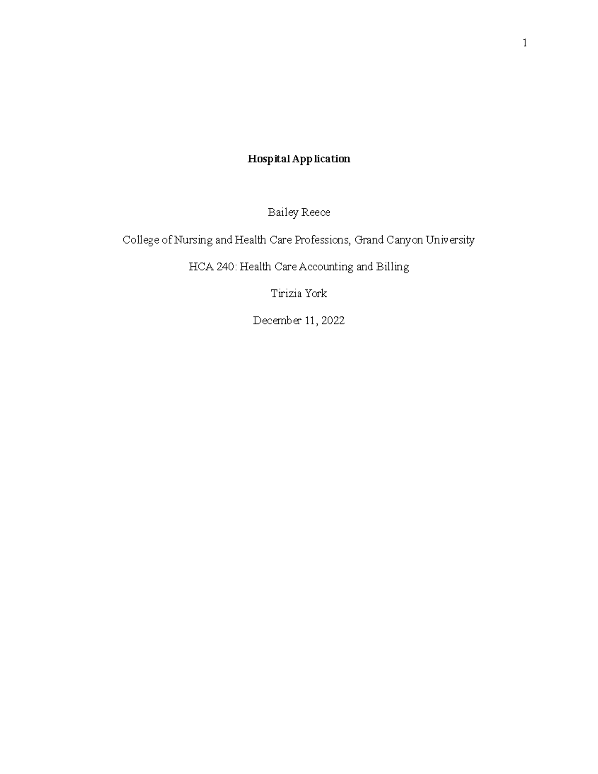 Hospital Application - Hospital Application Bailey Reece College of ...