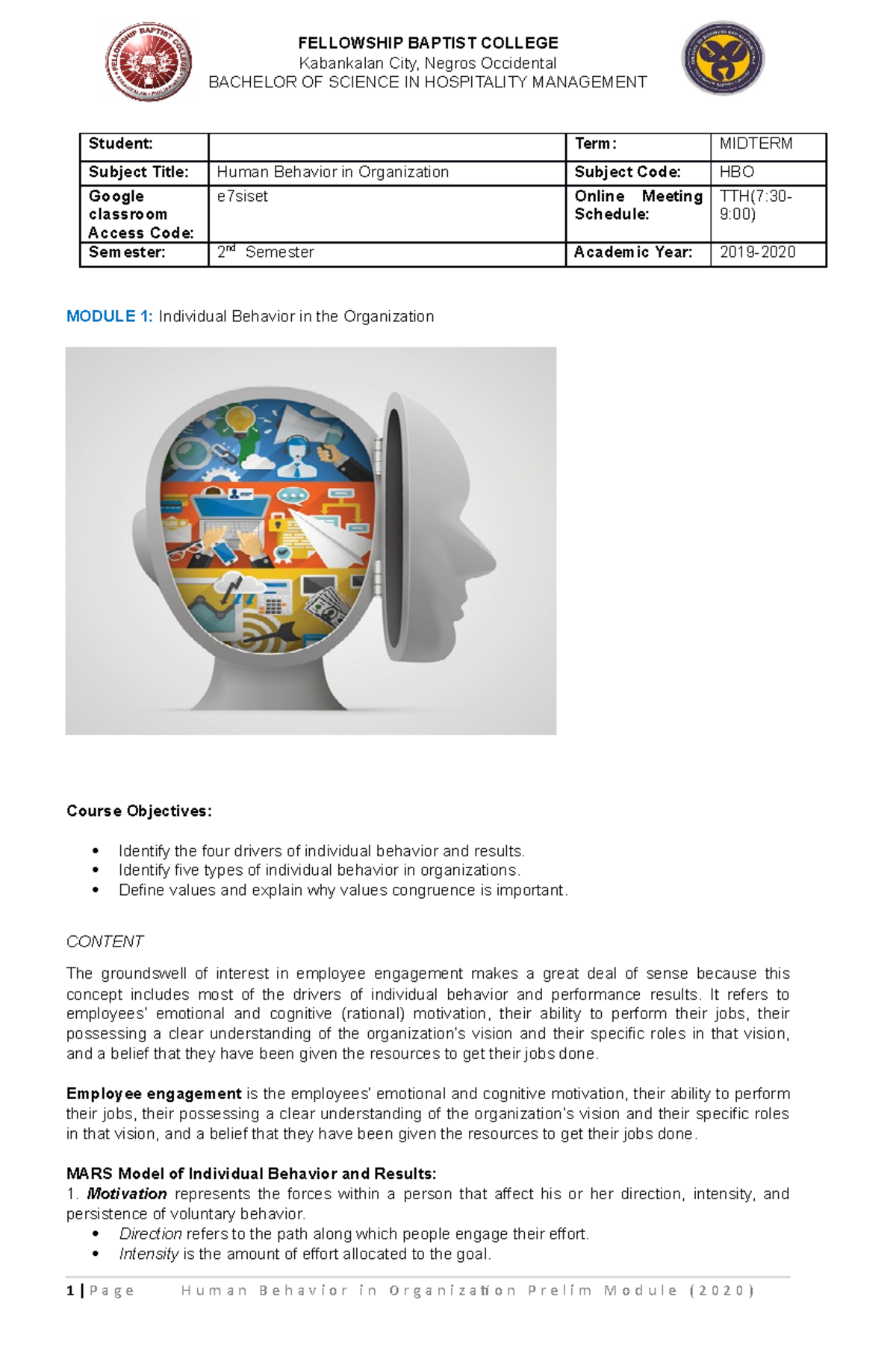 PRE1 midterm - Answer well - FELLOWSHIP BAPTIST COLLEGE Kabankalan City ...