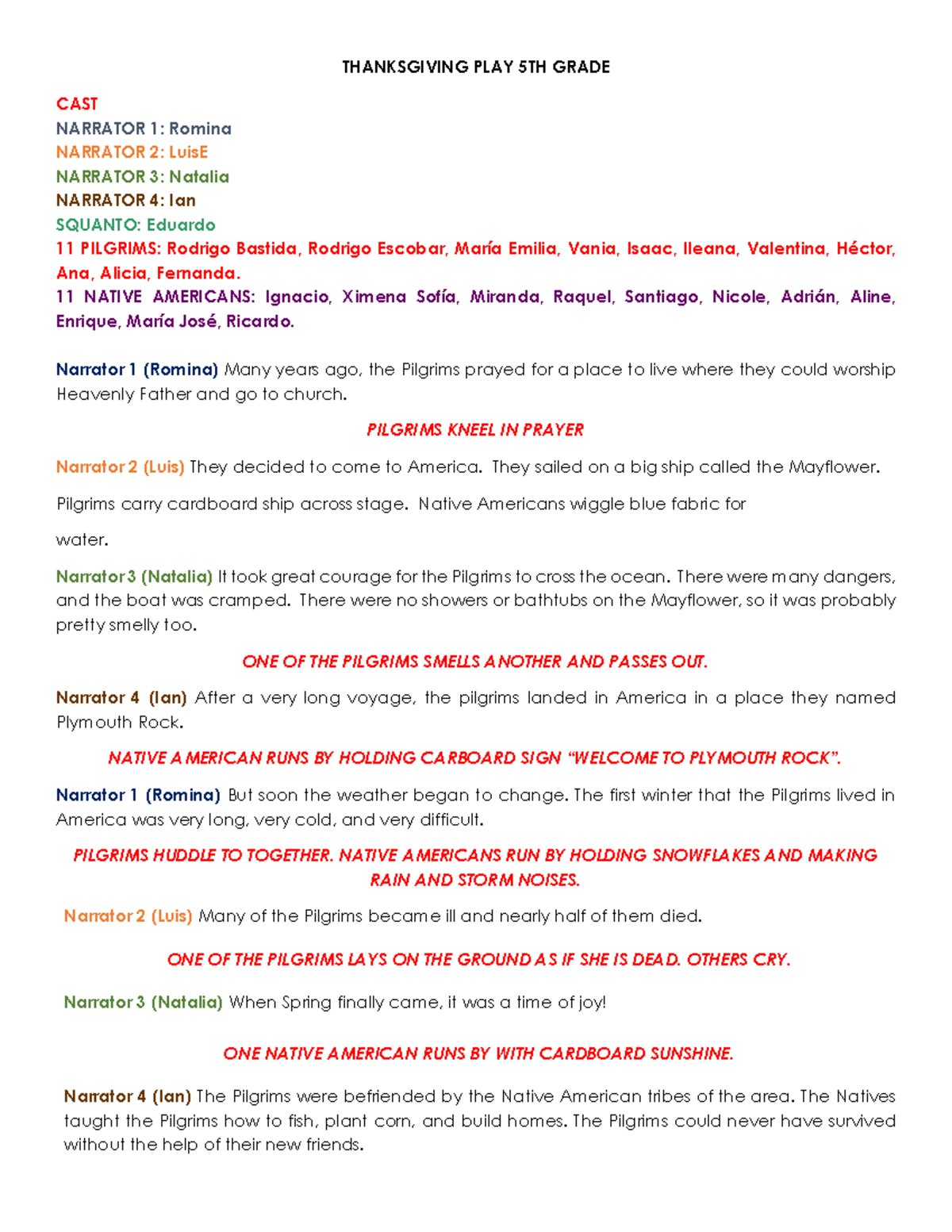 18234- Thanksgiving PLAY 5TH Grade - THANKSGIVING PLAY 5TH GRADE CAST ...