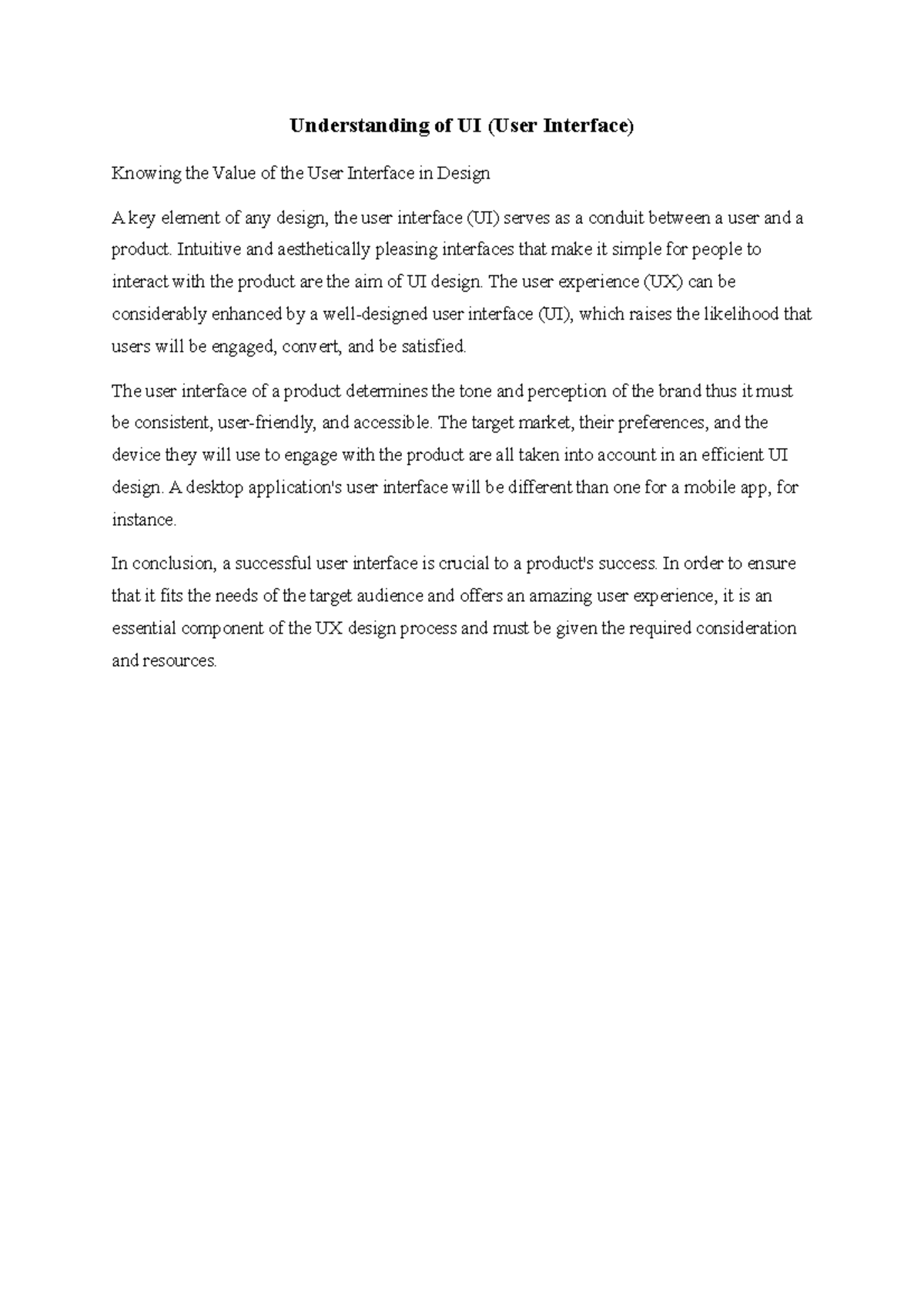 Understanding of UI - This essay is made for to understand of UI design ...