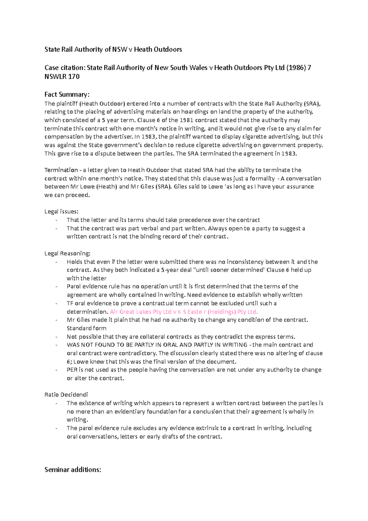 State Rail Authority of NSW v Heath Outdoors - Clause 6 of the 1981 ...