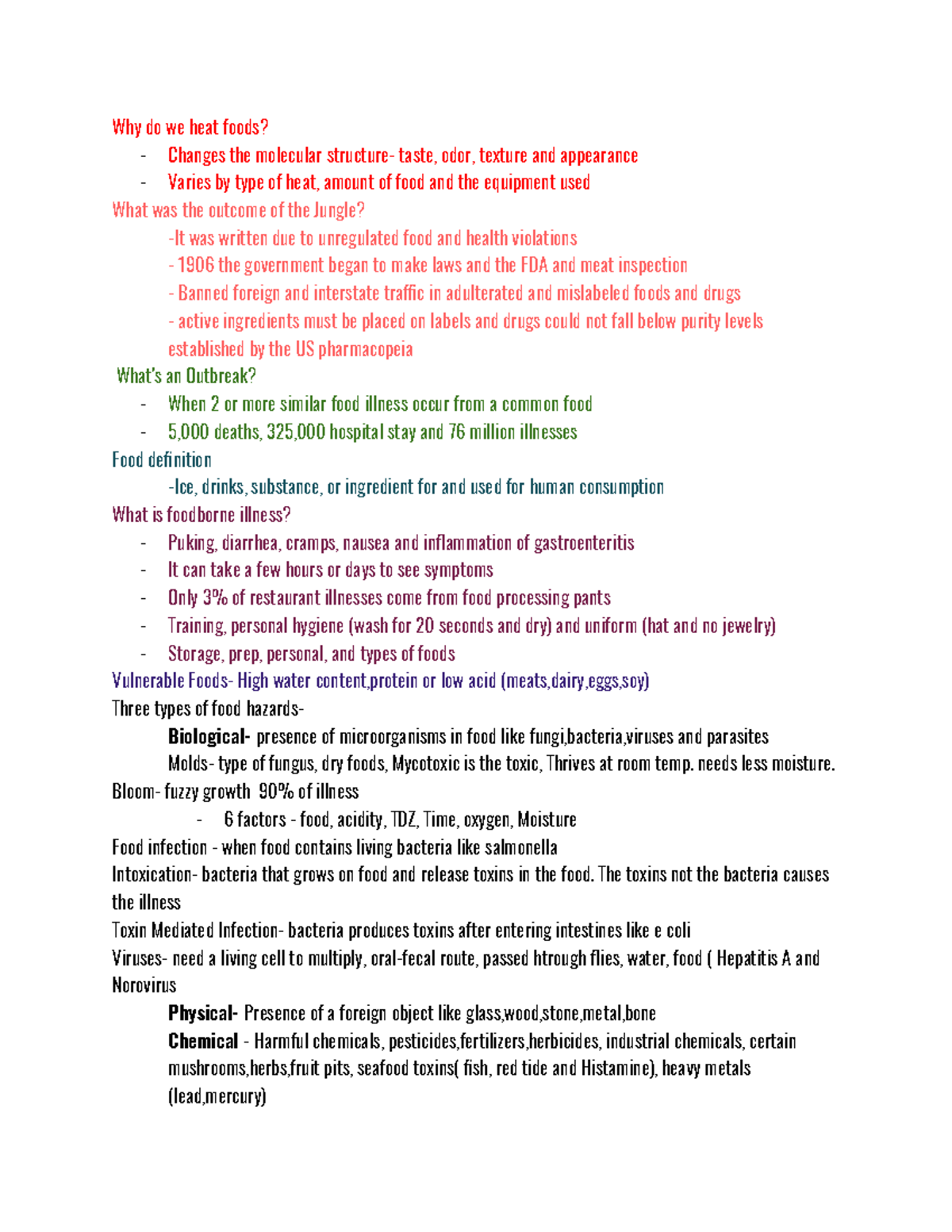Food and Science review sheet - Why do we heat foods? - Changes the ...