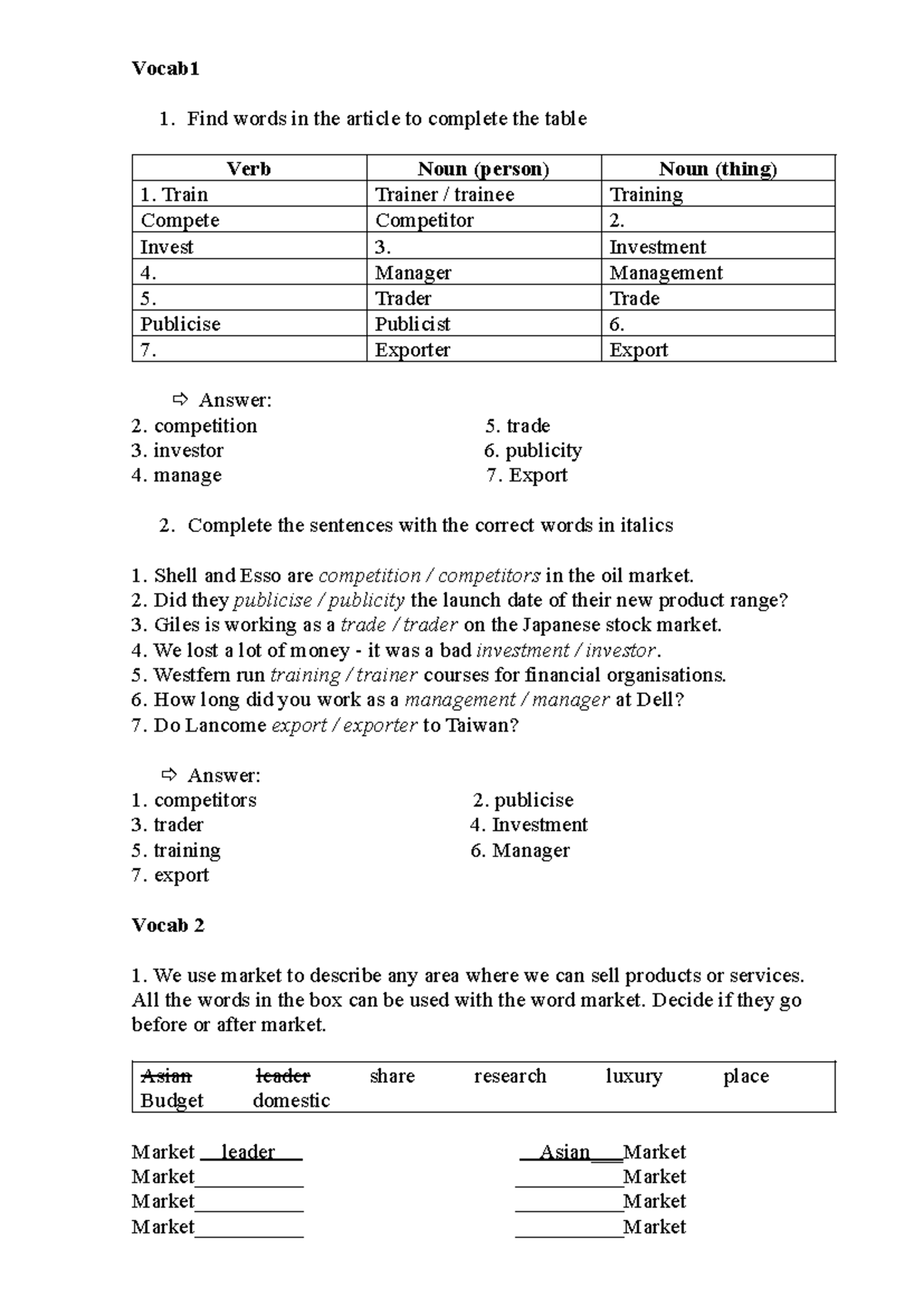 Vocab 1 - english presentation - Vocab 1. Find words in the article to ...
