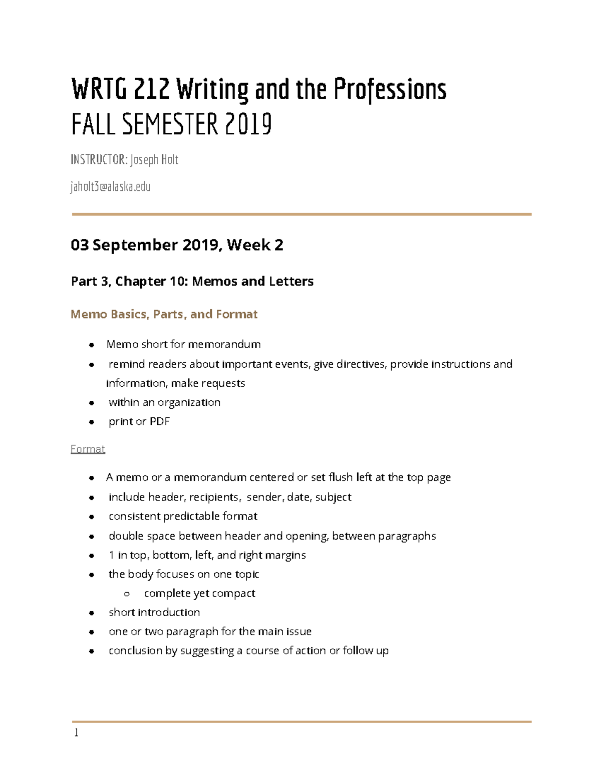 Week 2 Notes (Chapter 10) - WRTG 212 Writing and the Professions FALL ...