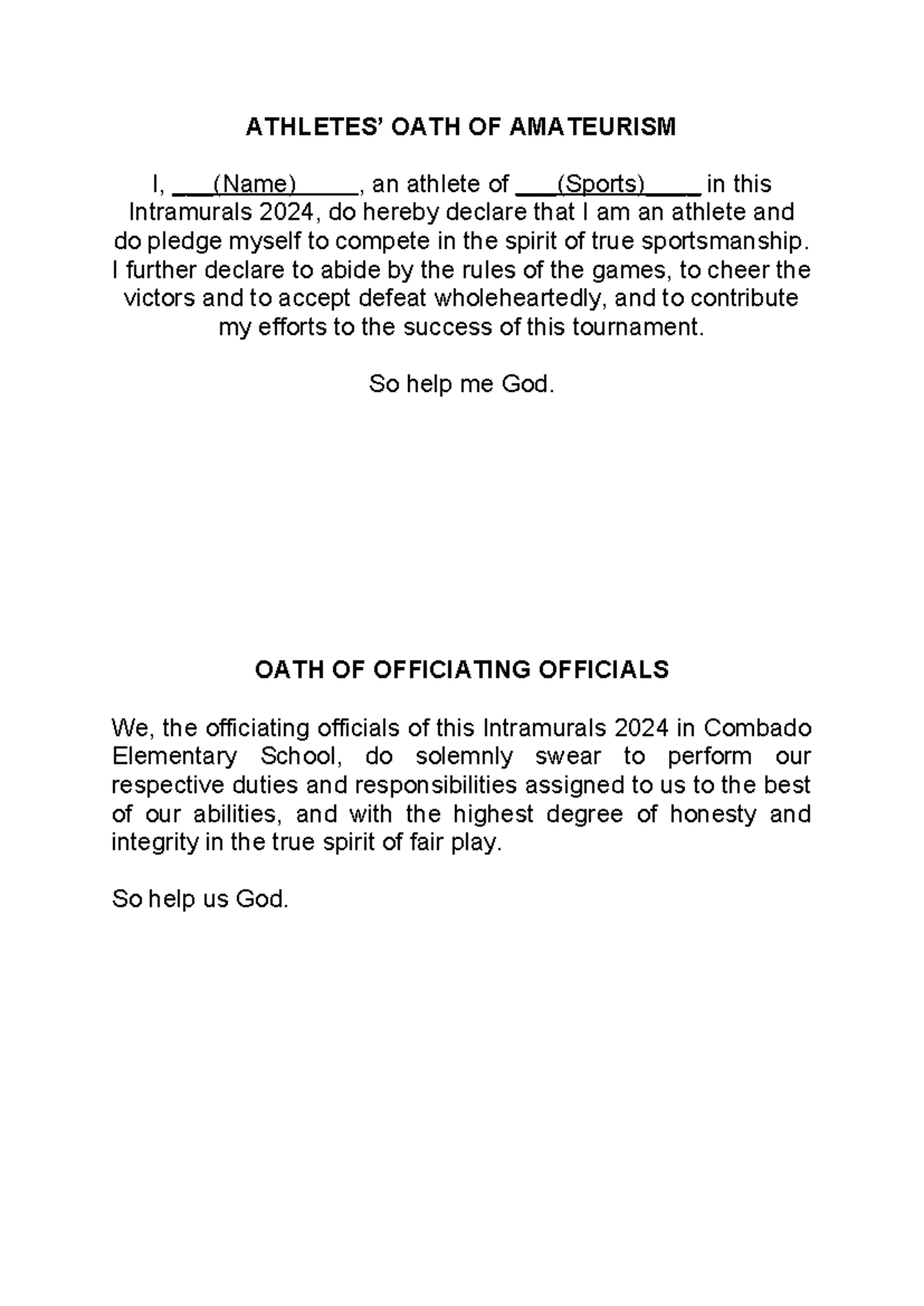 357530988 Oath of Amateurim and Officiating Officialsath - ATHLETES ...