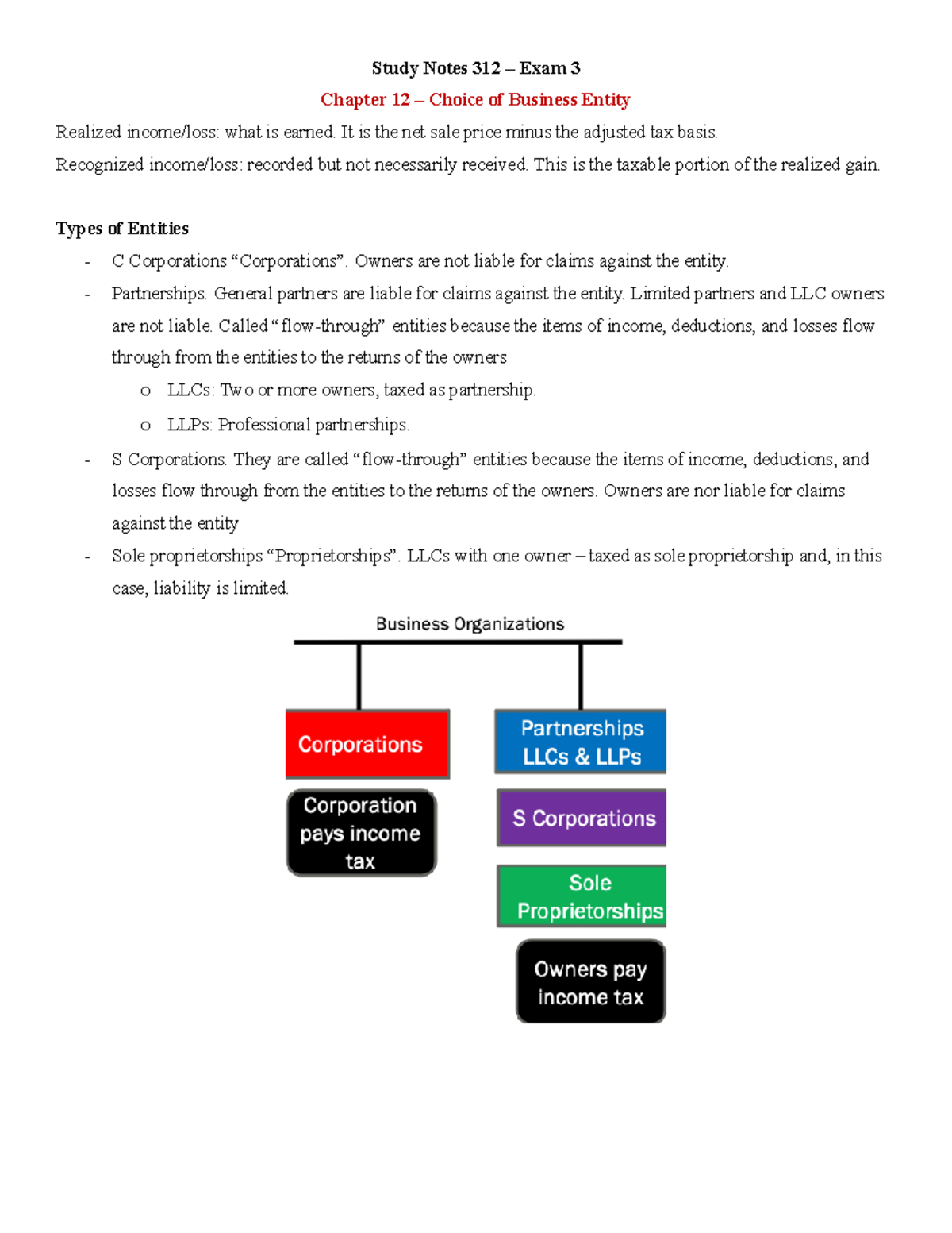 Study Notes 312 - Study Notes 312 – Exam 3 Chapter 12 – Choice of ...