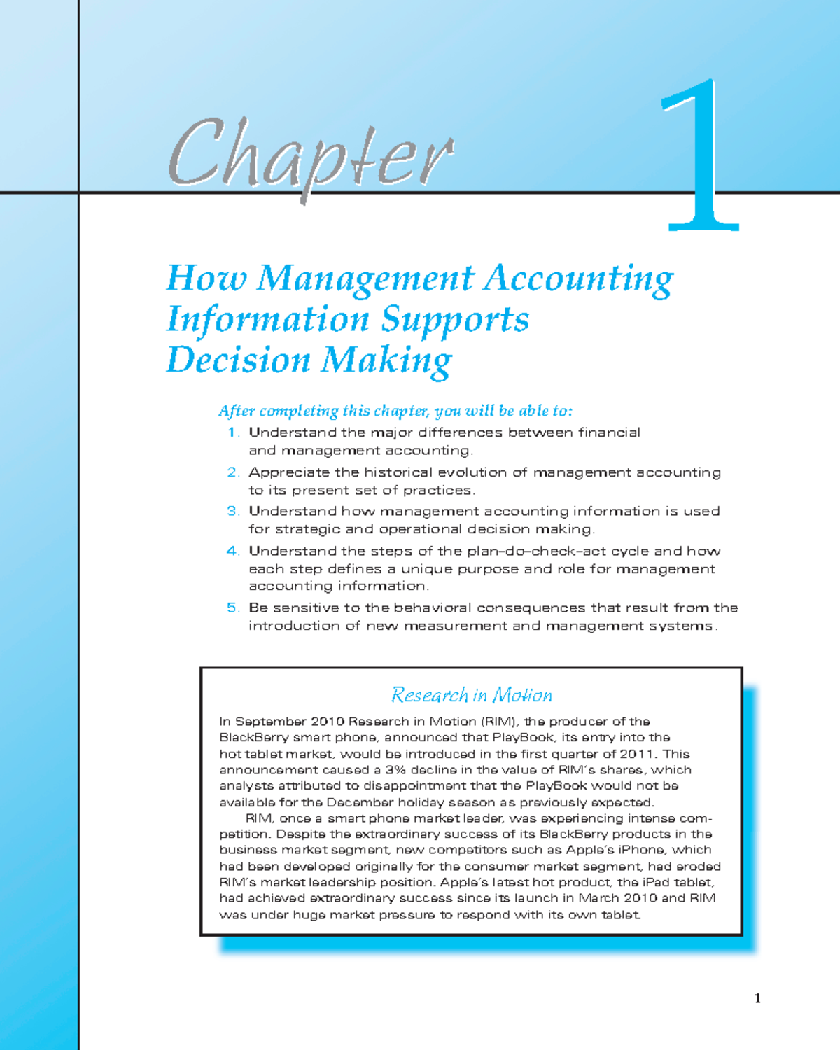 Chapter 1 How Management Accounting Information Supports Decision Making - Chapter 11 Chapter 1 ...