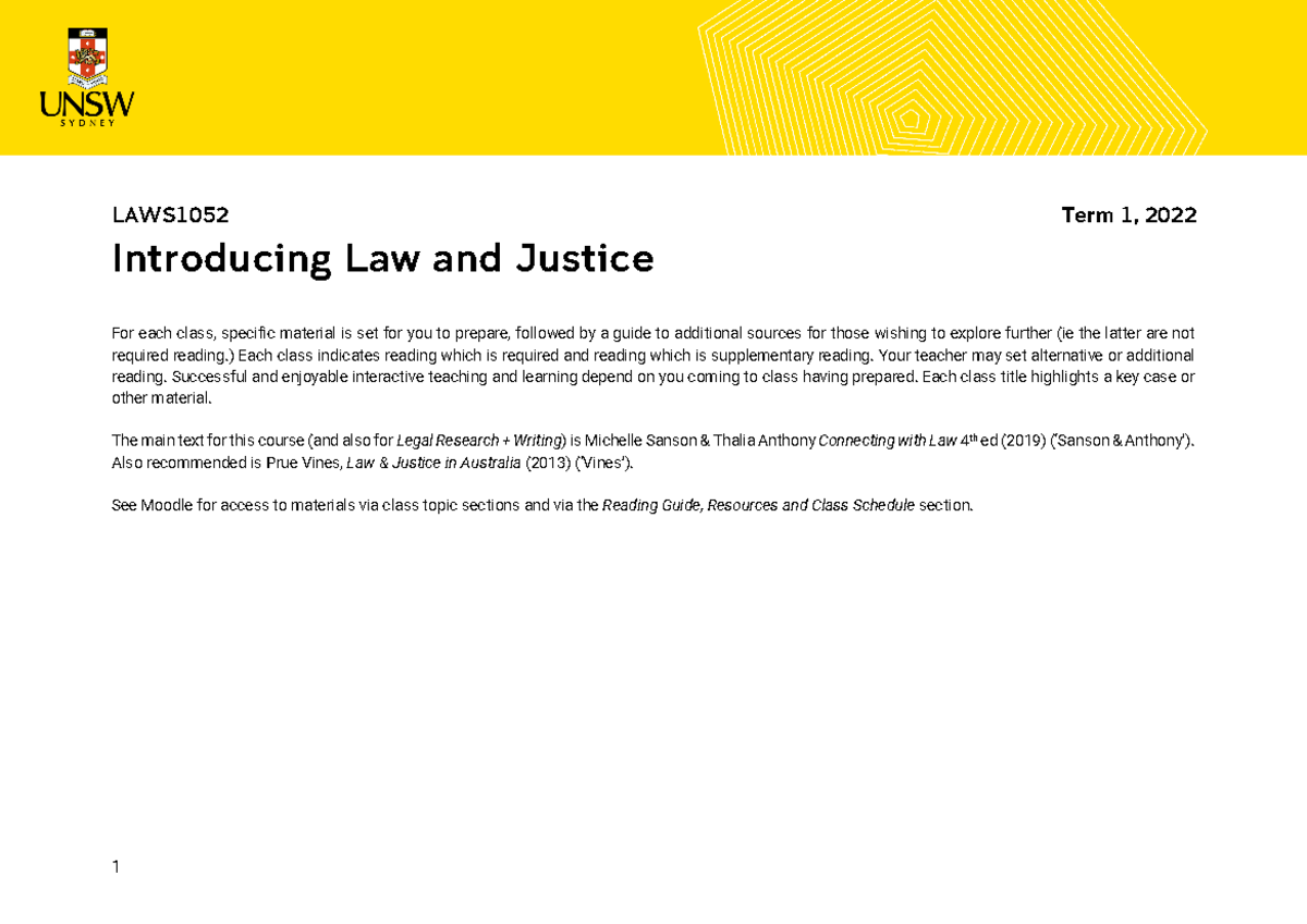 Course schedule reading guide for LAWS1052 - LAWS1052 Term 1, 20 22 ...