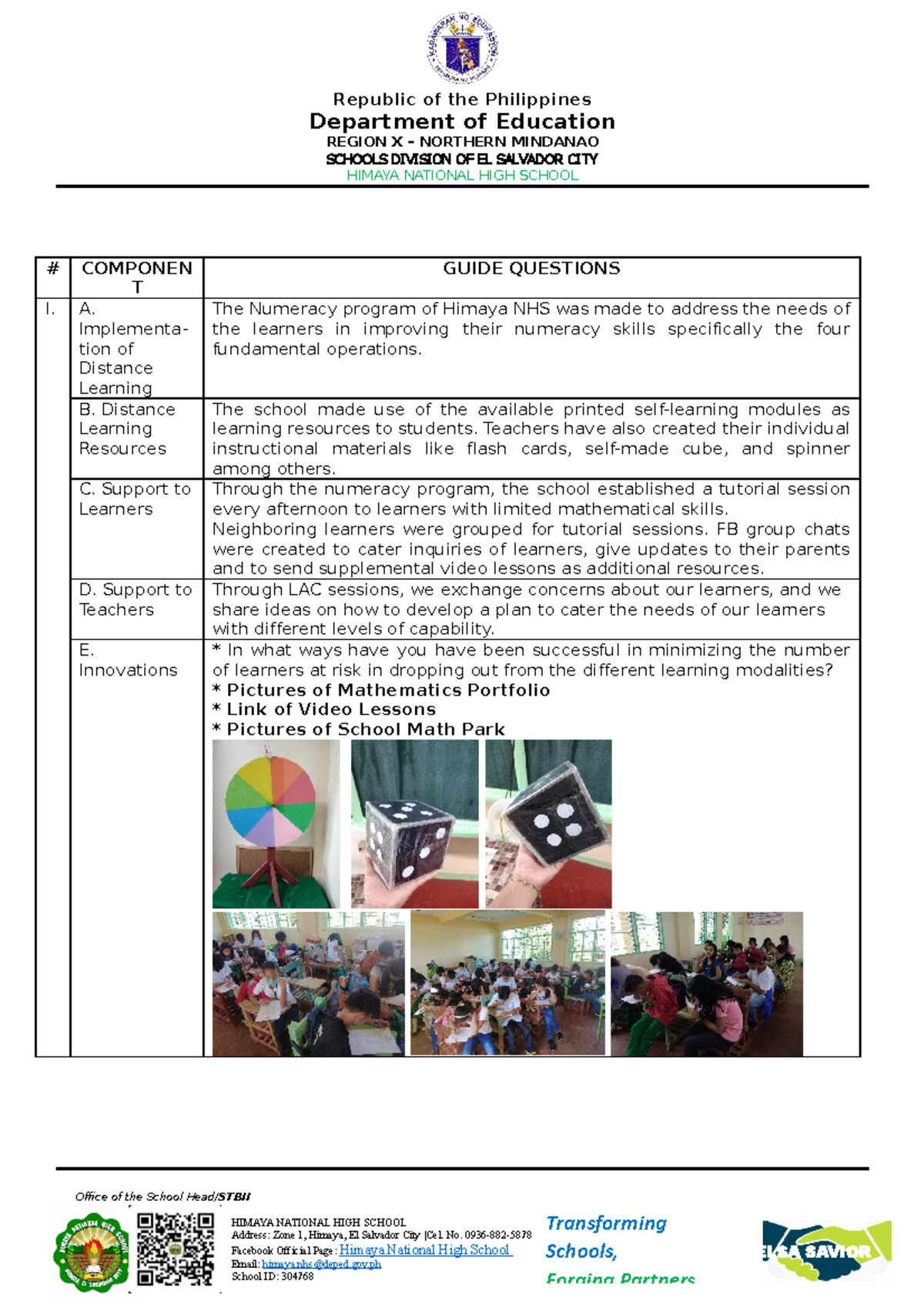 PIR SY 2022 2023 - sds - ` Republic of the Philippines Department of ...