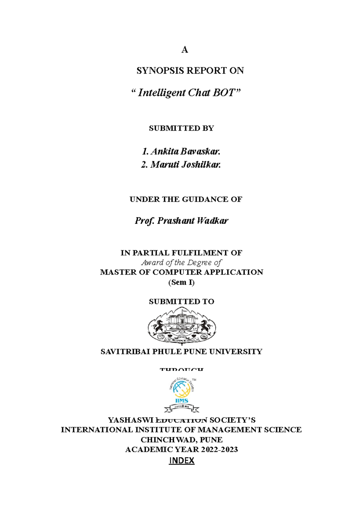 Format of Mini Project Synopsis MCA Sem I - A SYNOPSIS REPORT ON ...