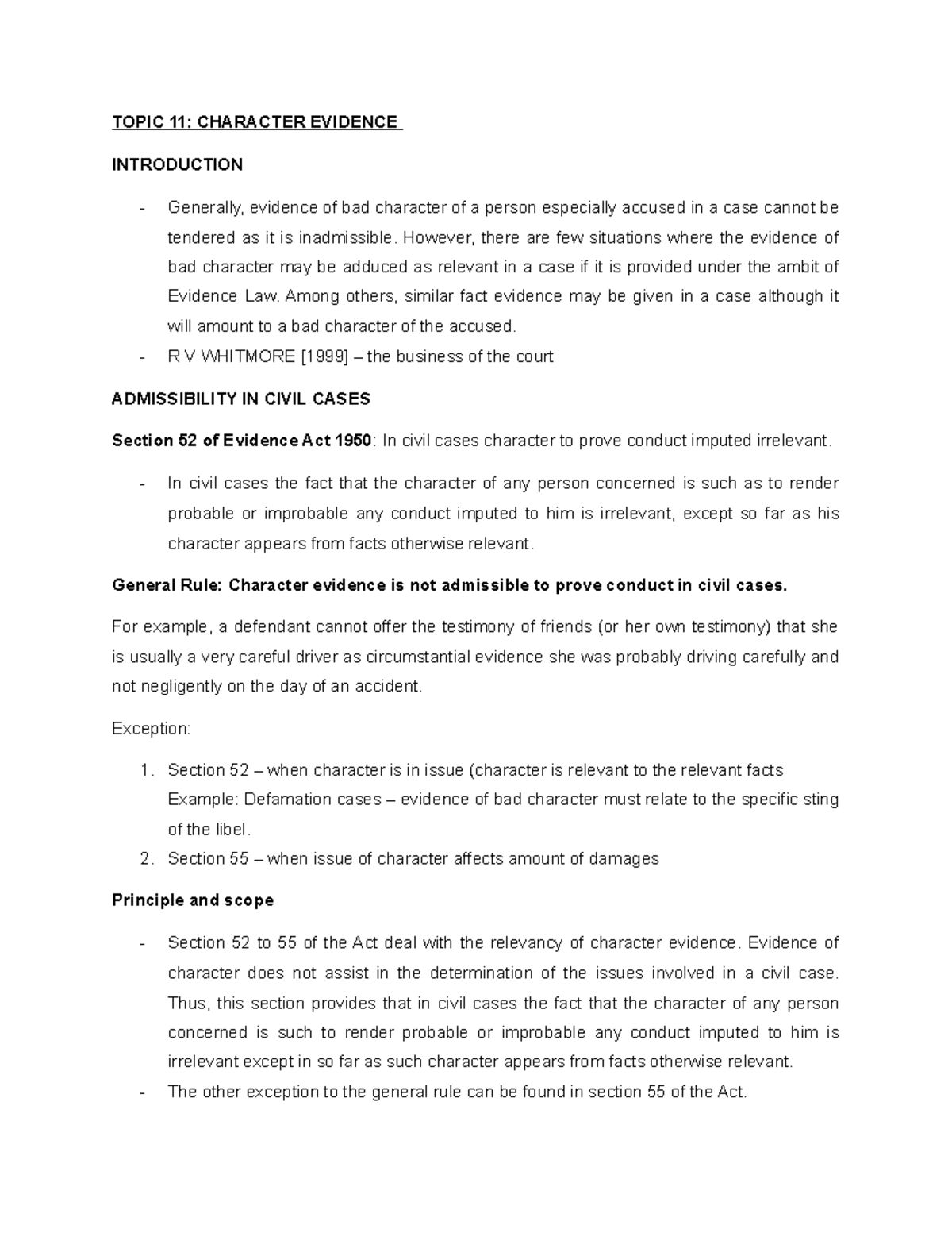 Character Evidence - TOPIC 11: CHARACTER EVIDENCE INTRODUCTION ...