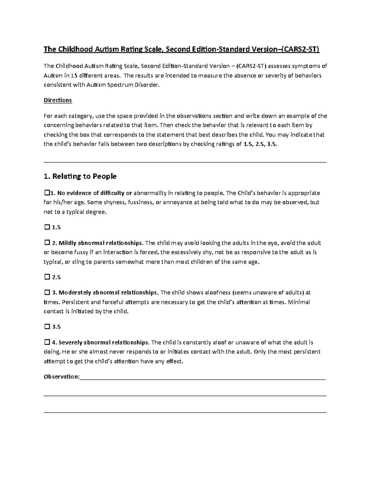 The Childhood Autism Rating Scale Second Edition Standard Version–CARS2 ...