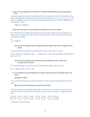 Soln1 - Combinatorics Assignment1 solution - Assignment 1 - Permutations and Combinations Due ...