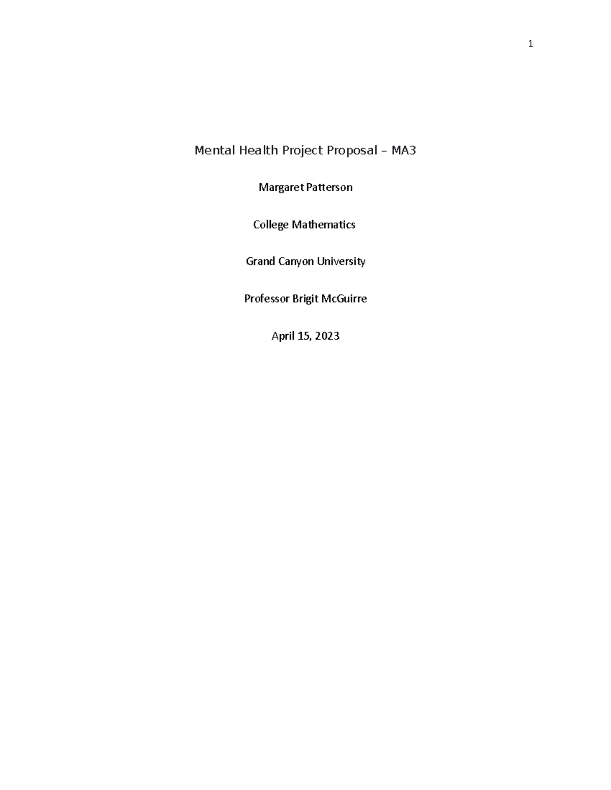 Major Word MA 3 - Mental Health Project Proposal – MA Margaret ...