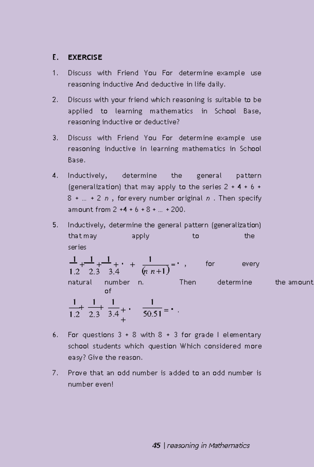Basic foundation in mathematics-28 - 1 2 3 n n 1 E. EXERCISE 1. Discuss ...