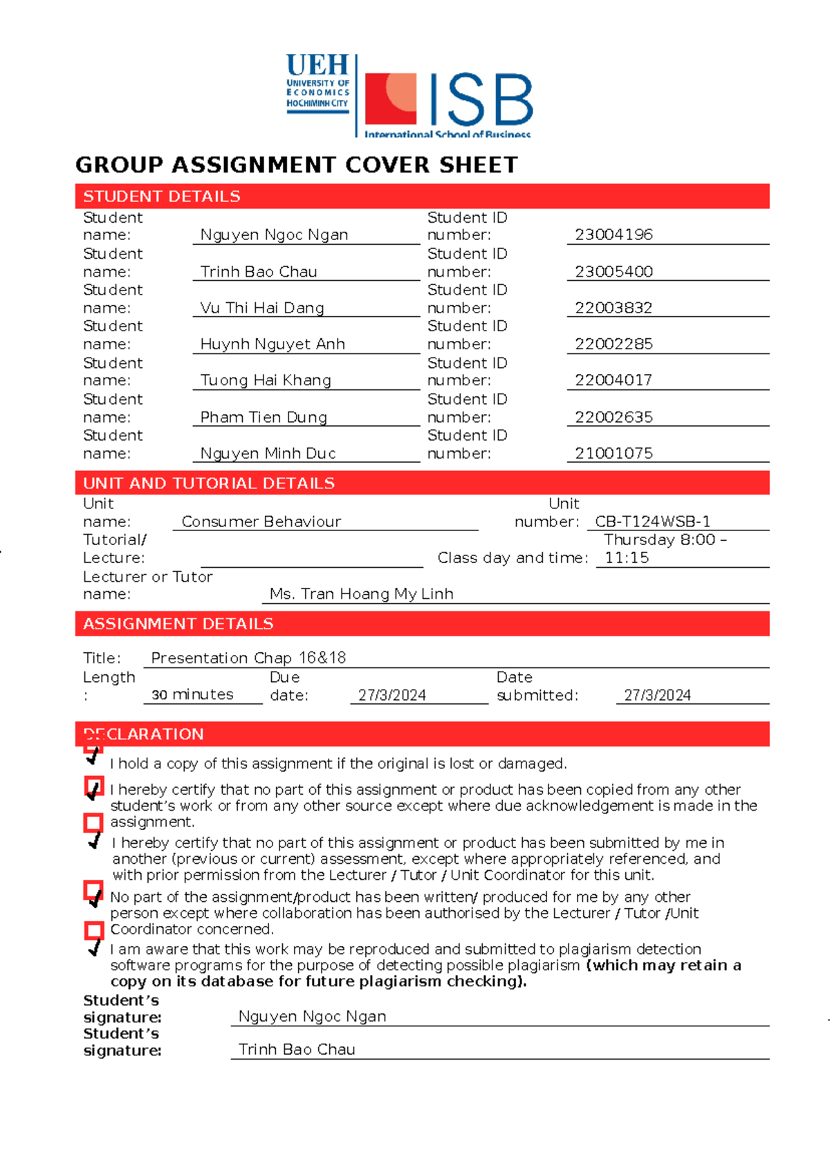 Group Assignment Cover Sheet - GROUP ASSIGNMENT COVER SHEET STUDENT ...
