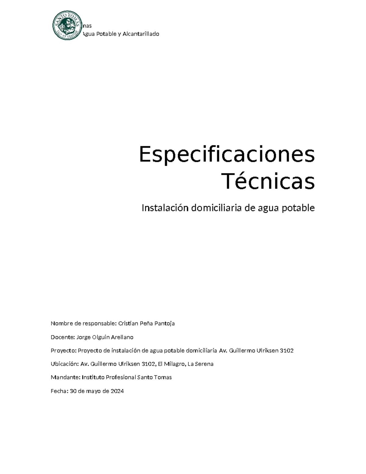 Especificaciones Técnicas - Instalación Agua Potable y Alcantarillado Especificaciones Técnicas ...