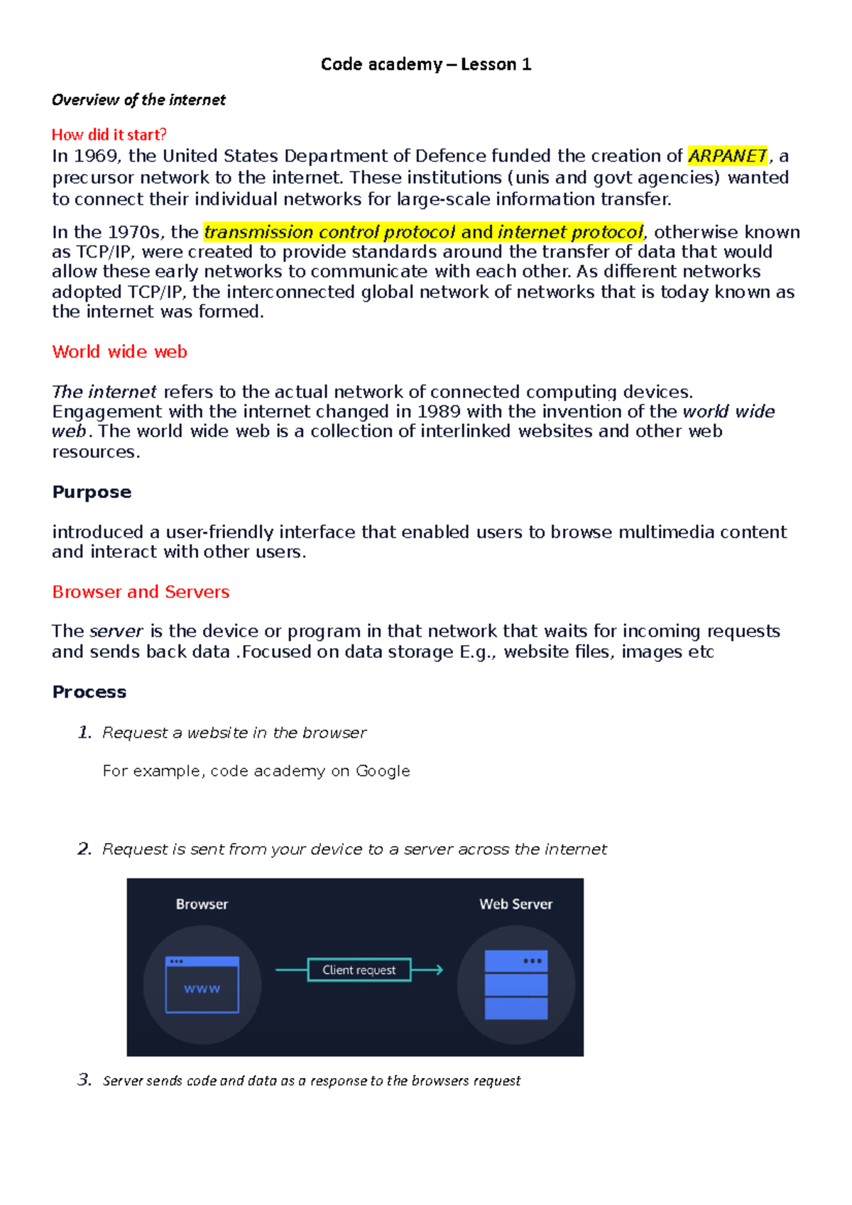Overview of the Internet - Lesson 1 - Code academy – Lesson 1 Overview ...