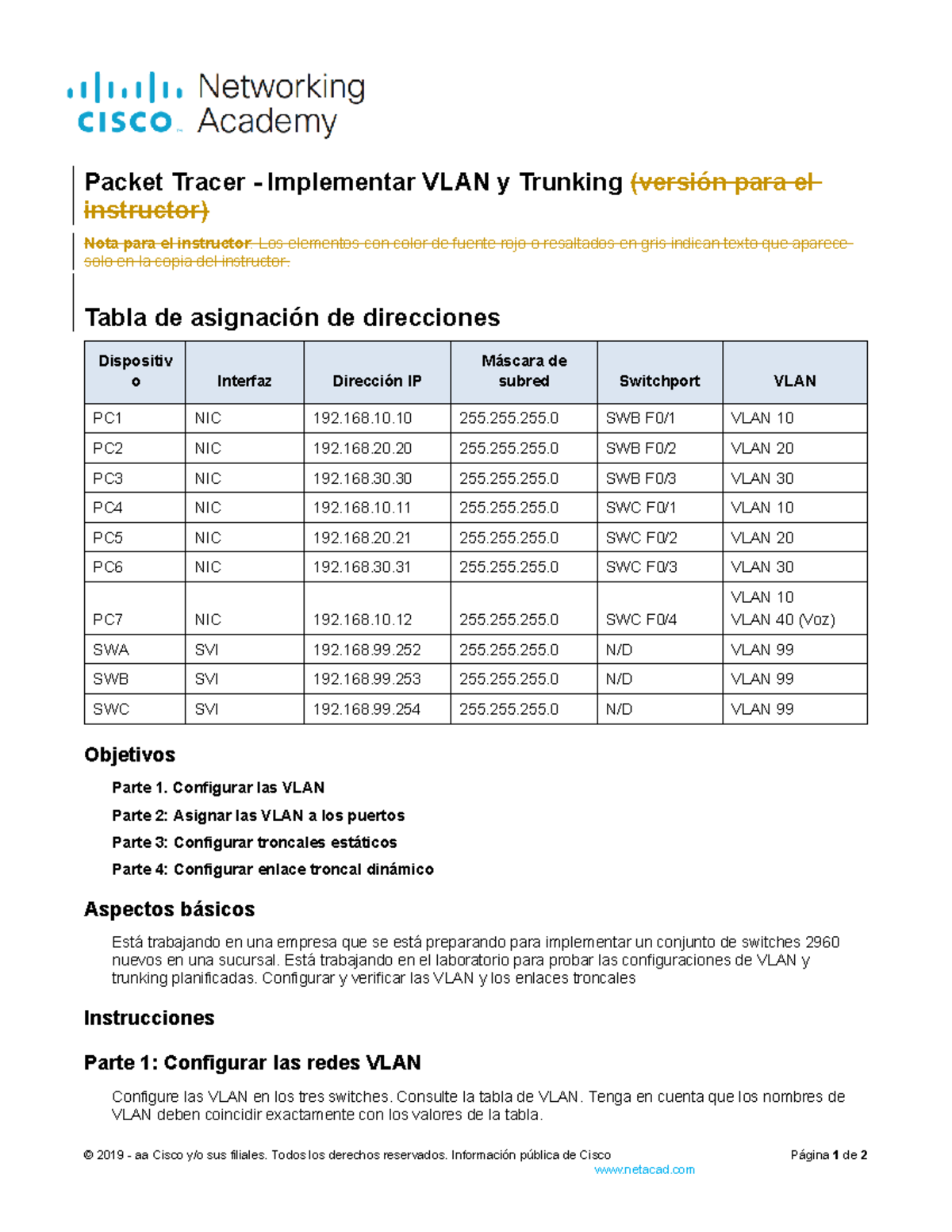 3.6.1 Packet Tracer - Implement VLANs and Trunking - Packet Tracer ...