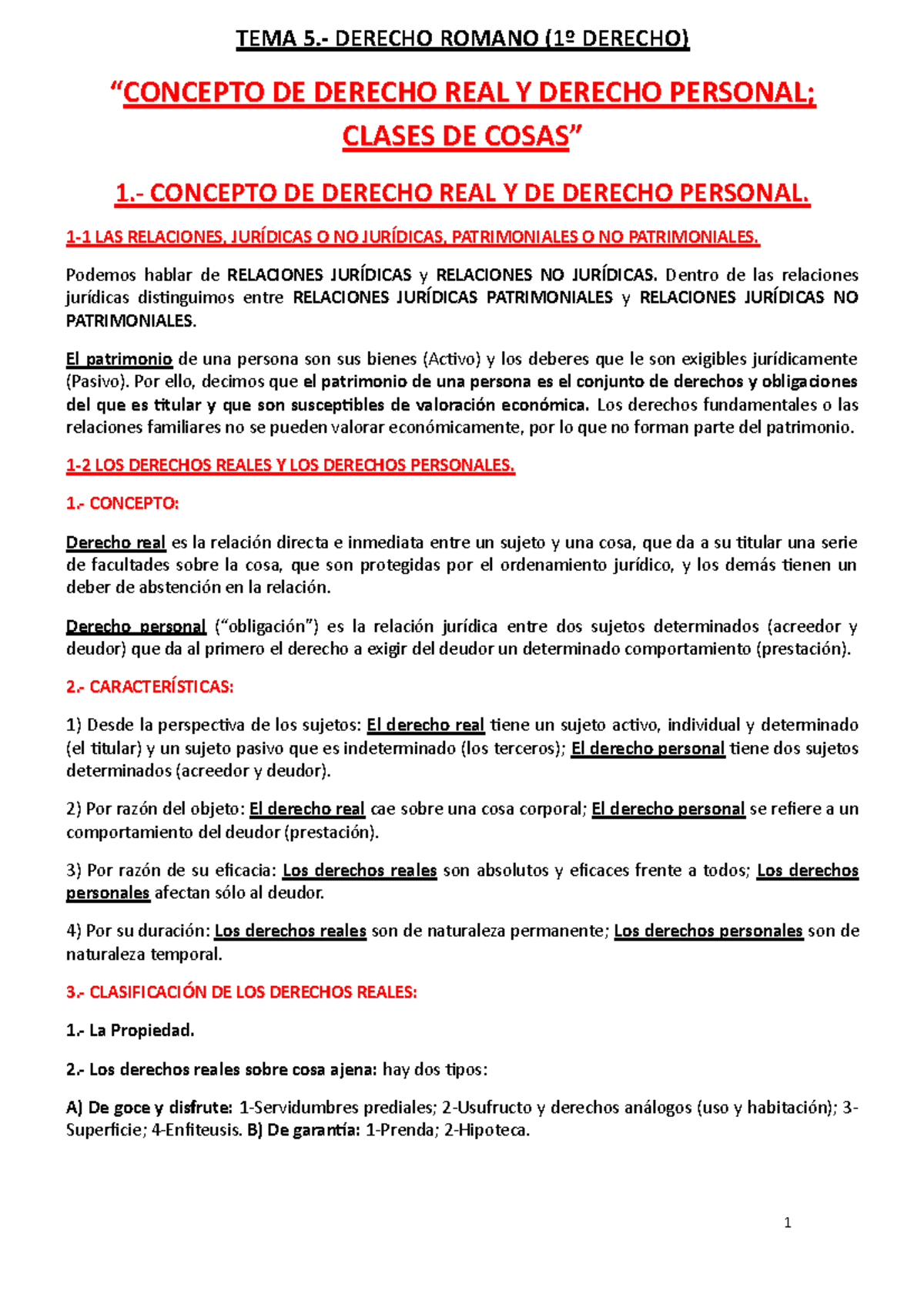 TEMA 5. Derecho REAL Y Derecho Personal. Clases DE Cosas docx - TEMA 5 ...