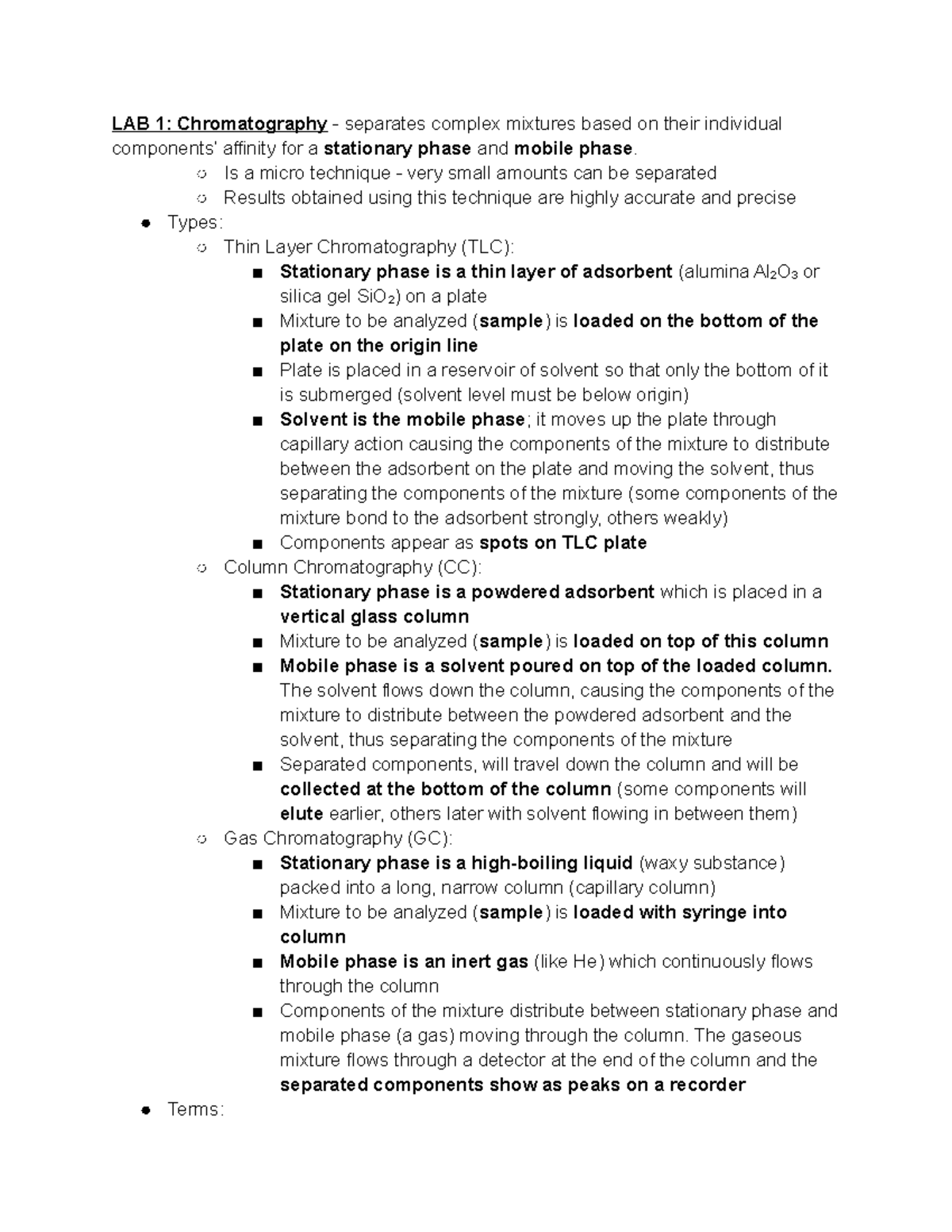 CHM 111 Chromatography Lab - LAB 1: Chromatography - separates complex ...
