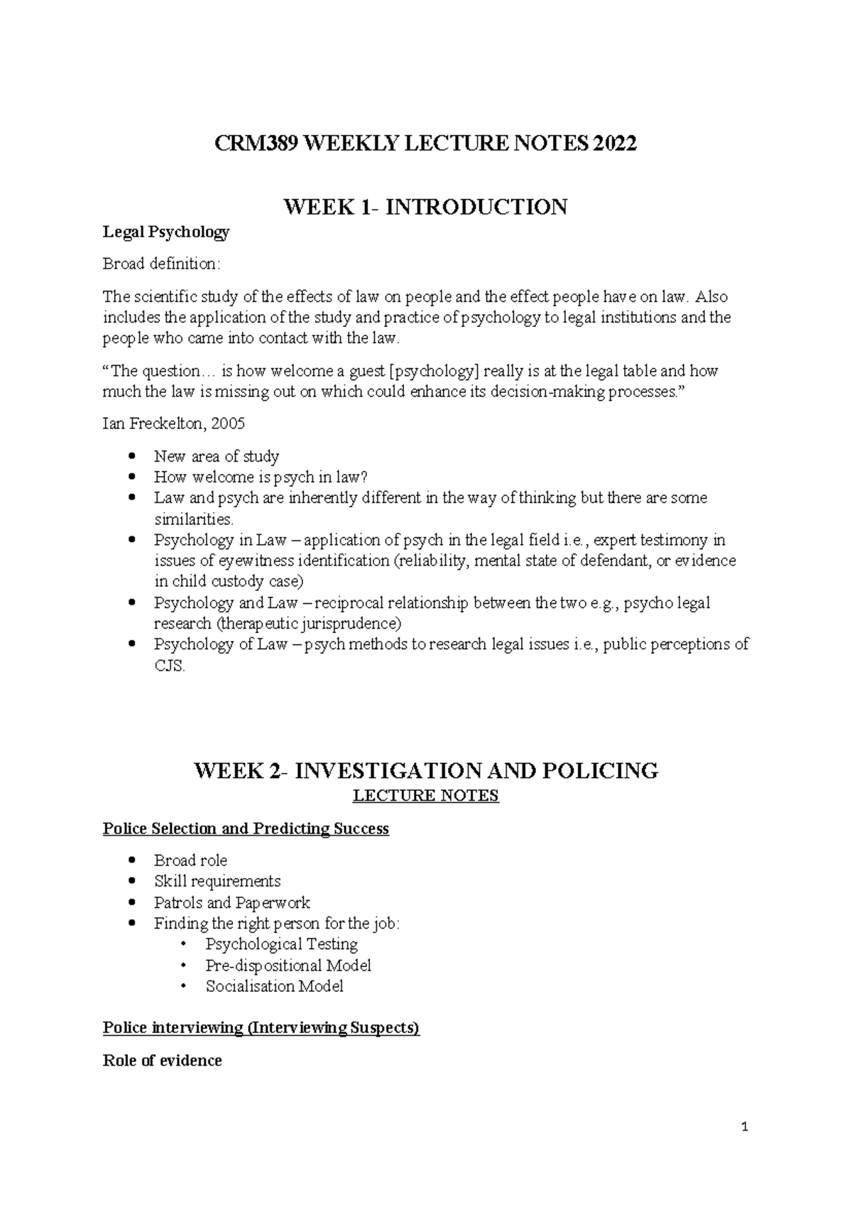 CRM389 Lecture Notes 2022 S1 - CRM389 WEEKLY LECTURE NOTES 2022 WEEK 1 ...
