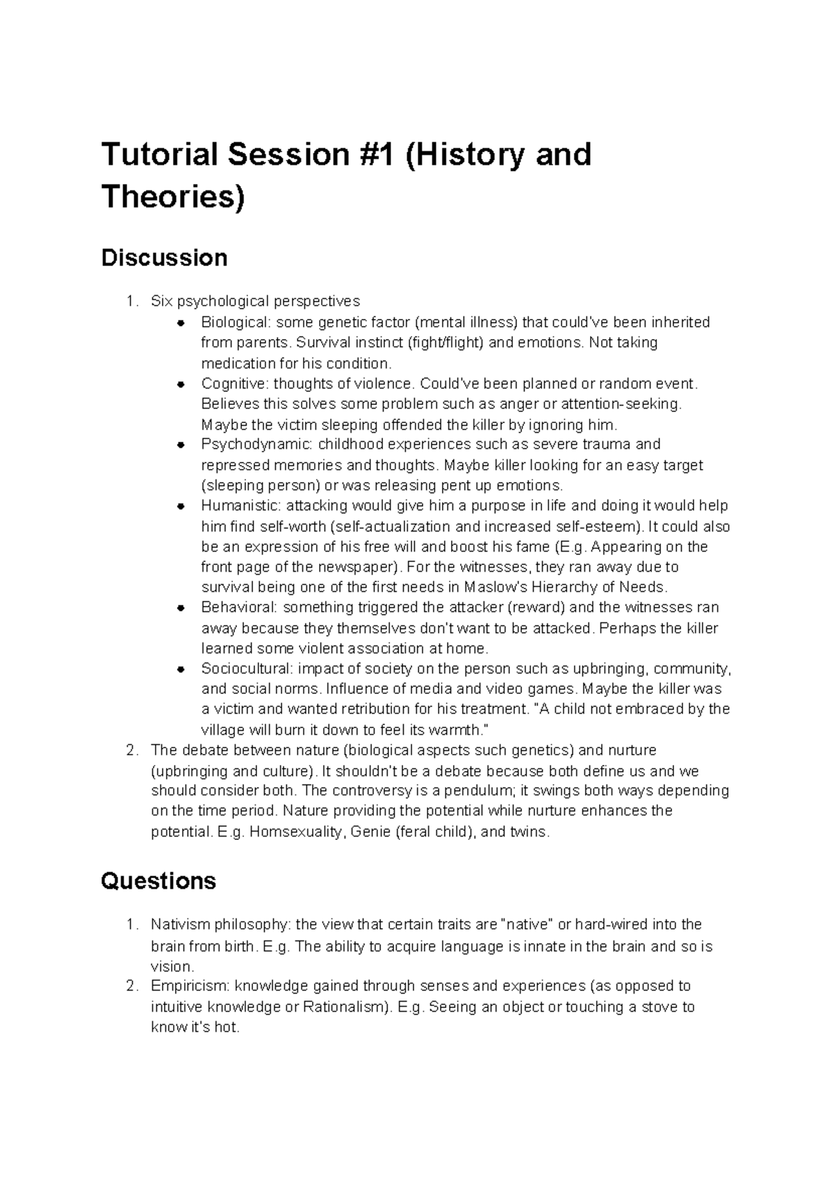 psychology tutorials - Tutorial Session #1 (History and Theories ...