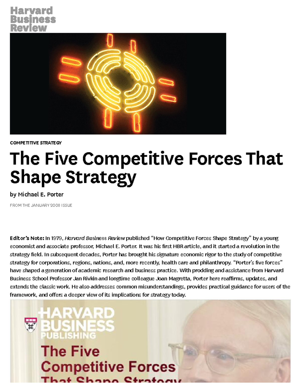 The five forces reading - COMPETITIVE STRATEGY The Five Competitive ...