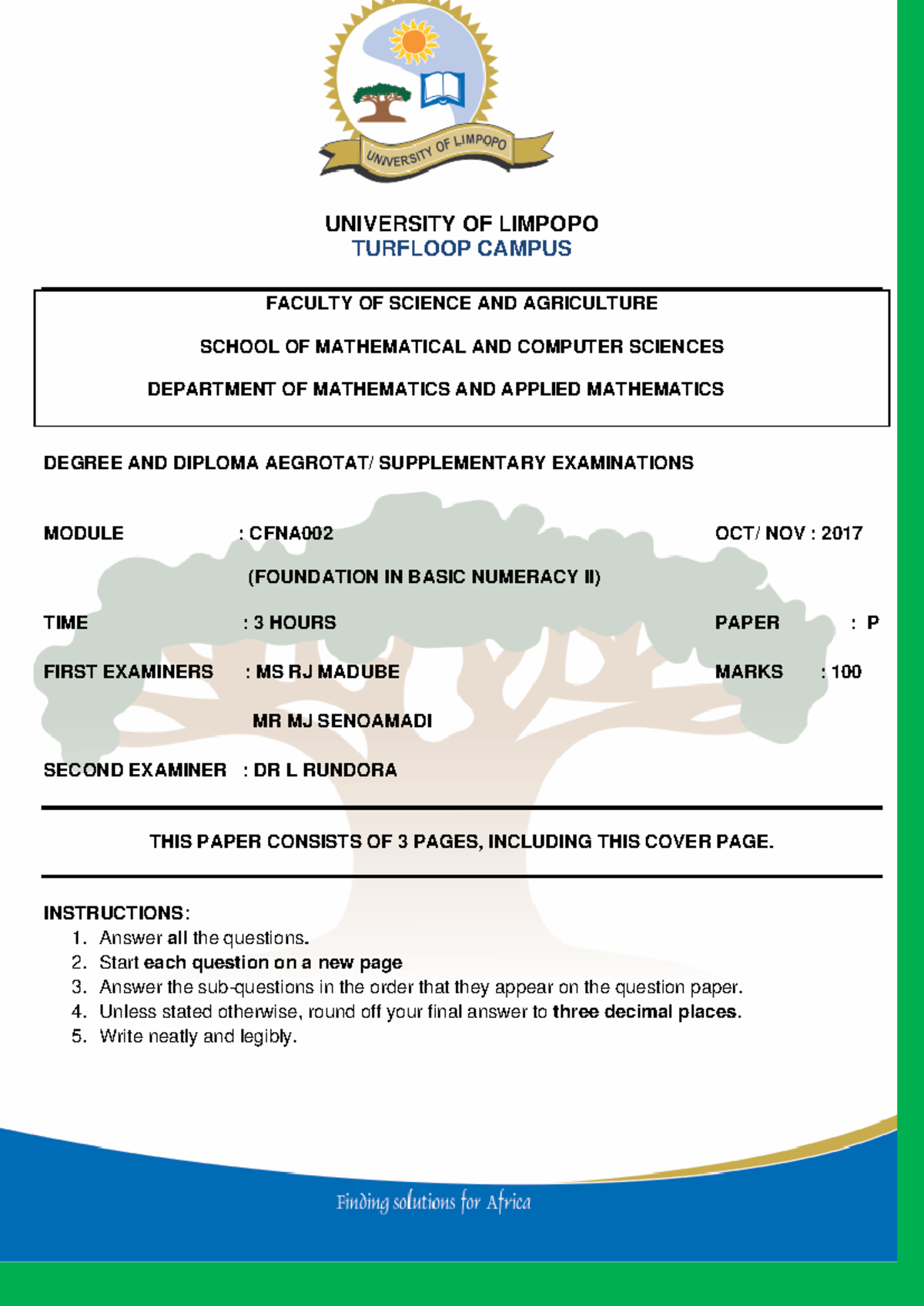 CFNA002 SUPP-2017 - supp 2017 - UNIVERSITY OF LIMPOPO TURFLOOP CAMPUS ...