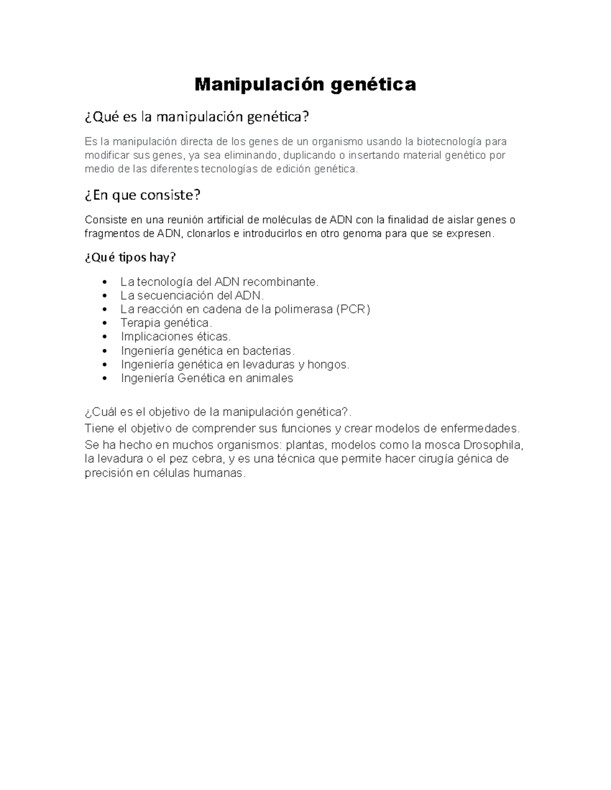 Manipulación genética - Manipulación genética ¿Qué es la manipulación genética? Es la ...