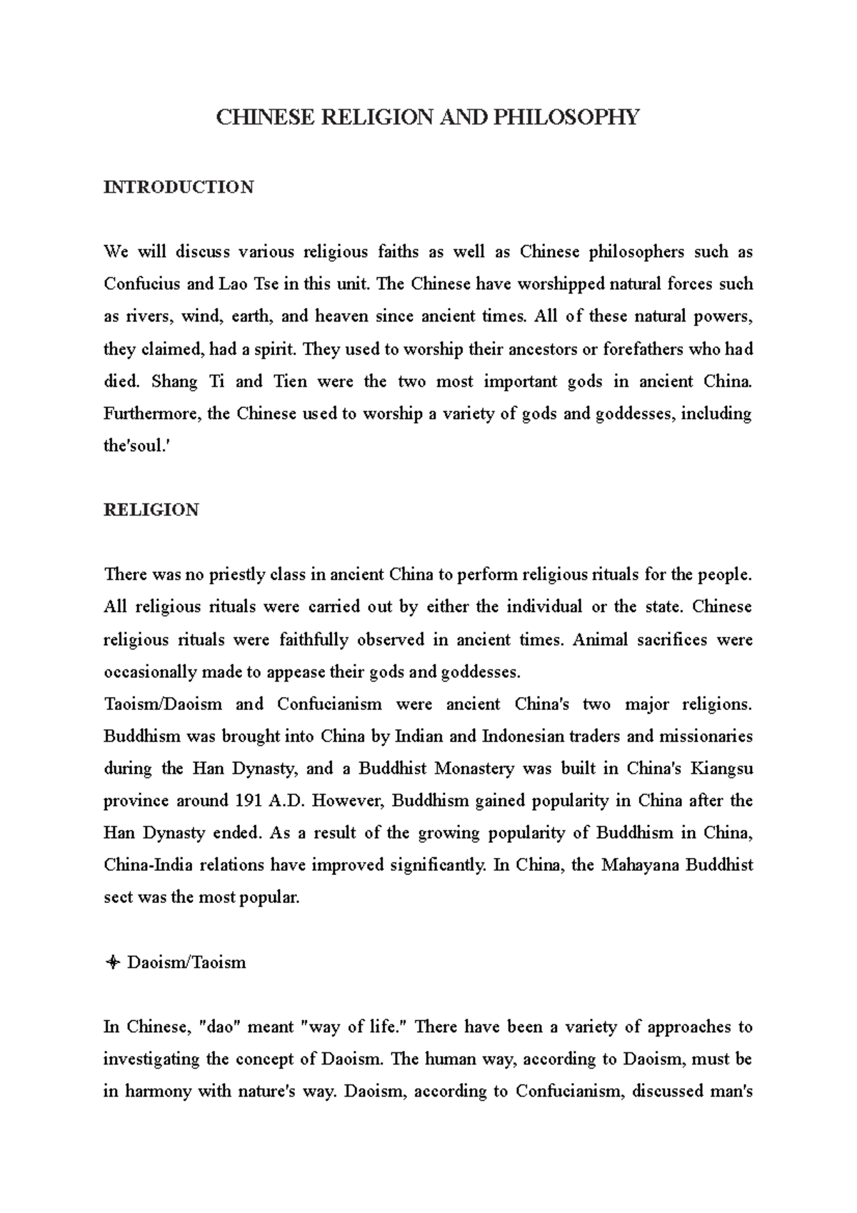 Chinese Religion AND Philosophy - CHINESE RELIGION AND PHILOSOPHY ...