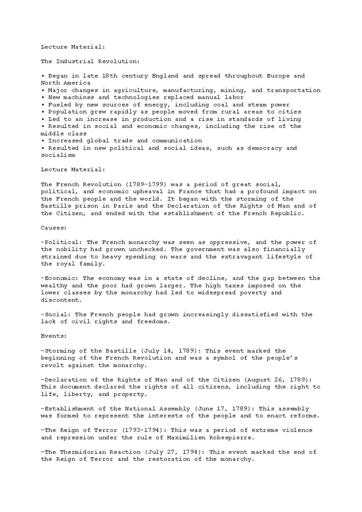 HIST1112 1 - Lecture Note Compilation - Lecture Material: The ...